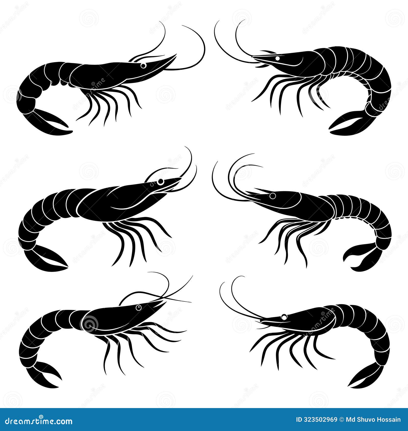 Shrimp Shape Silhouette Vector Illustration Stock Vector - Illustration ...