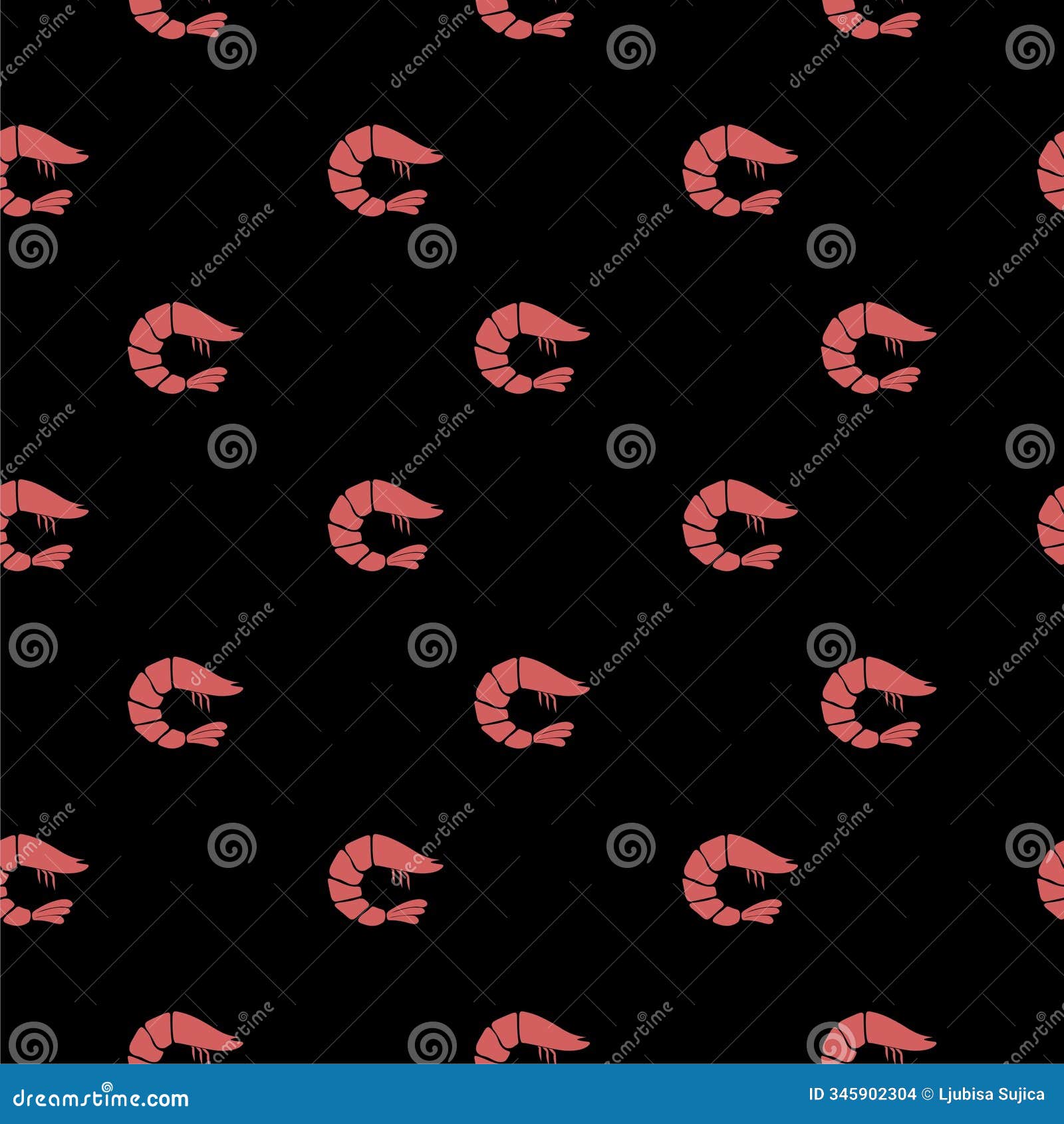 Shrimp Silhouette On A Skewer Seafood Seamless Pattern On Green ...