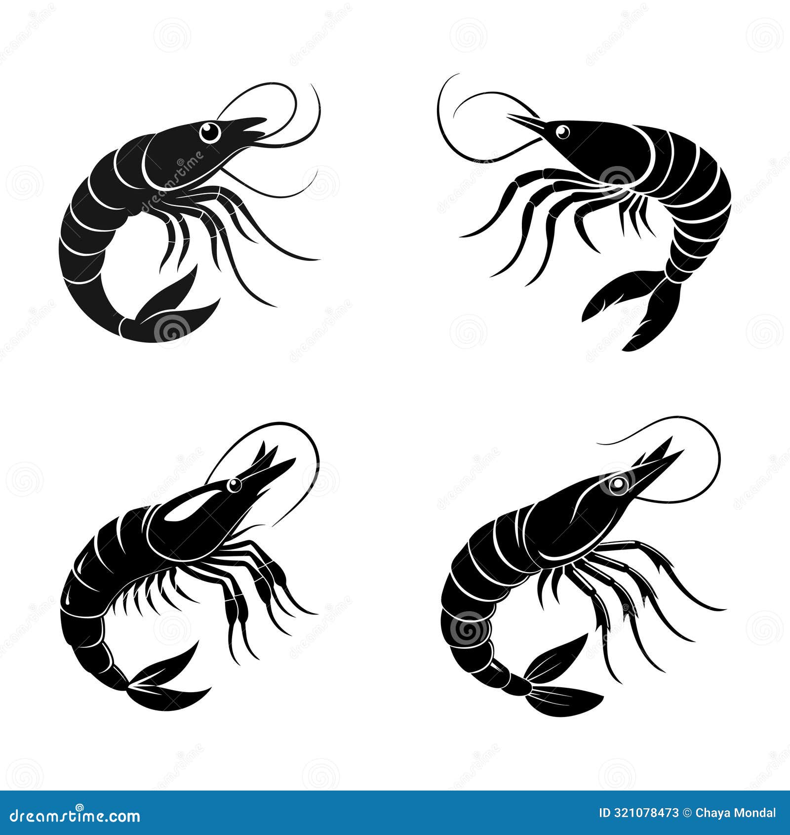 Shrimp Silhouette Seamless Vertical Seafood Border Vector Illustration ...