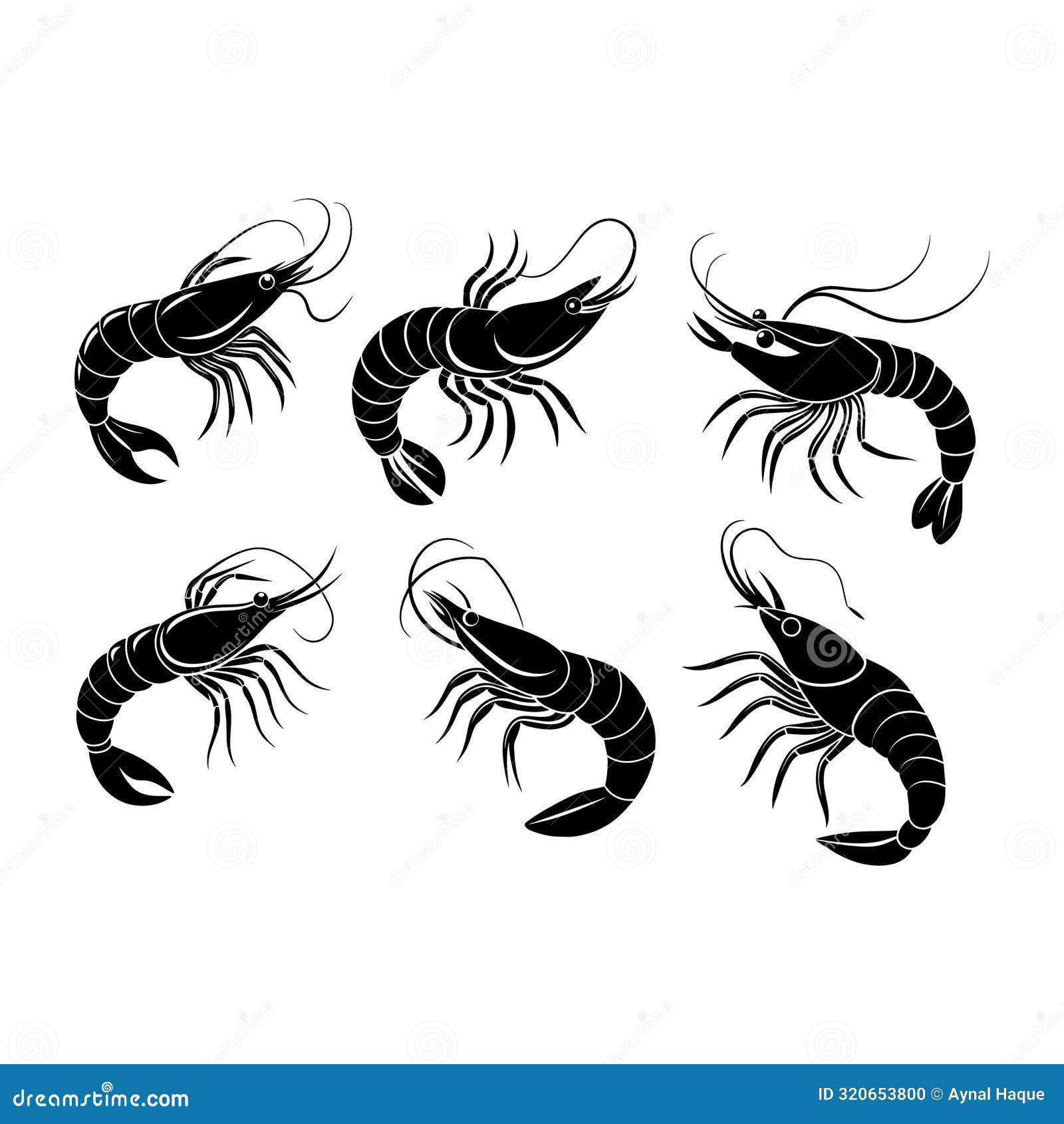 Shrimp Silhouette Vector Set Stock Vector - Illustration of unusual ...