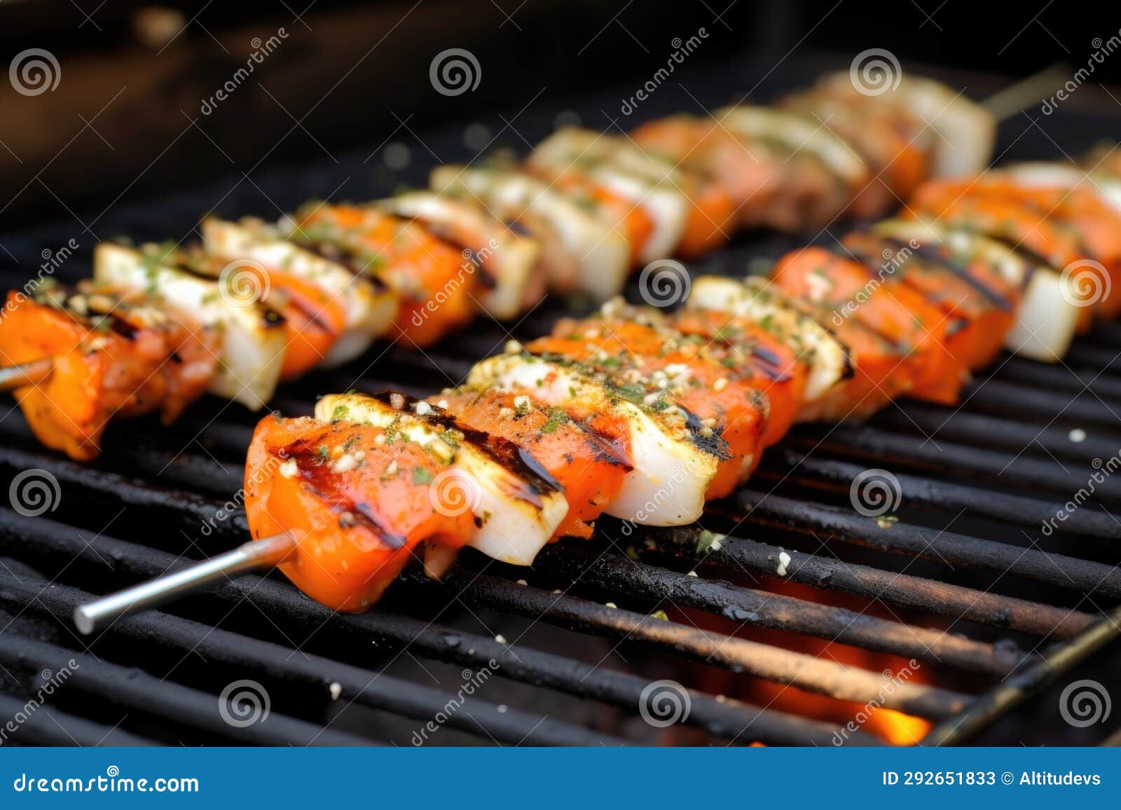 Shrimp Skewers with Char Marks on Grill Stock Image - Image of ...