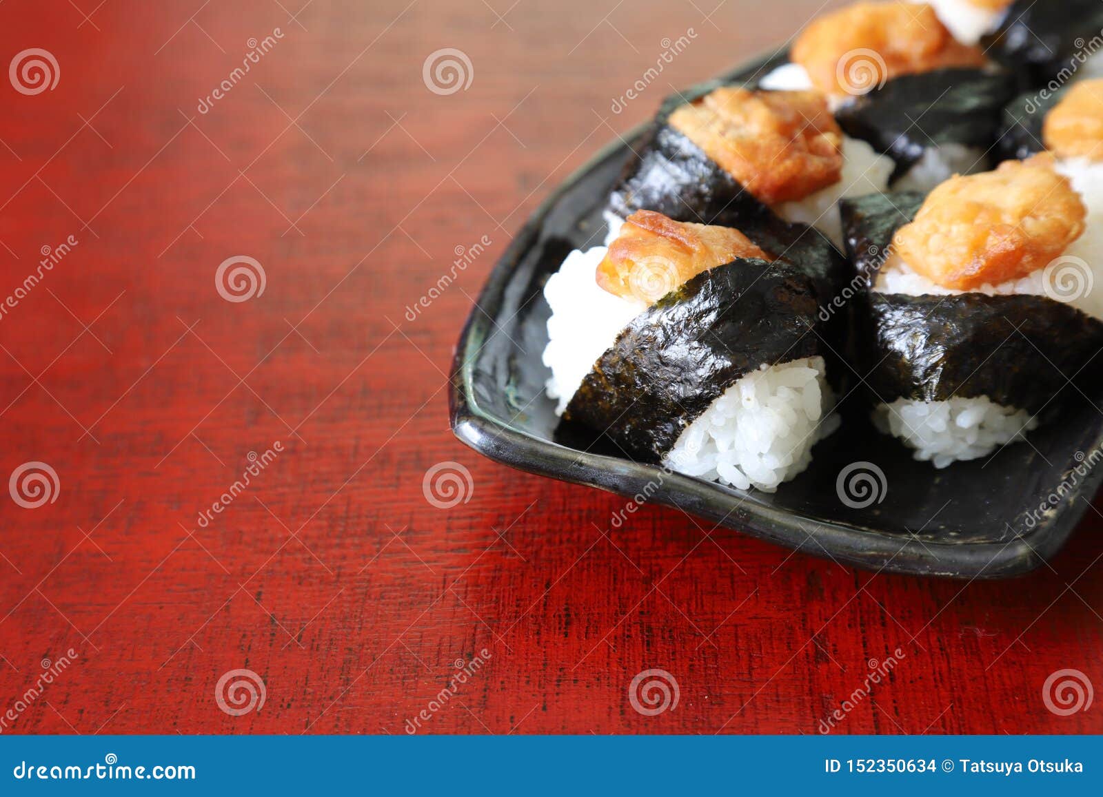Shrimp Tempura Rice Balls on the Dish Stock Photo - Image of onigiri ...
