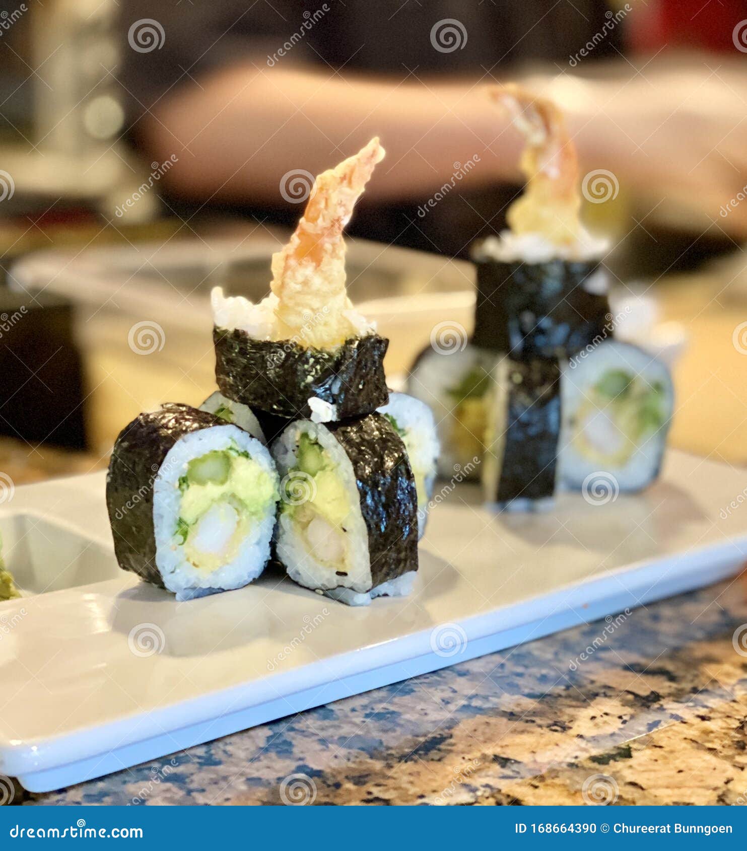 Shrimp tempura rolls stock photo. Image of rice, japanesefood - 168664390