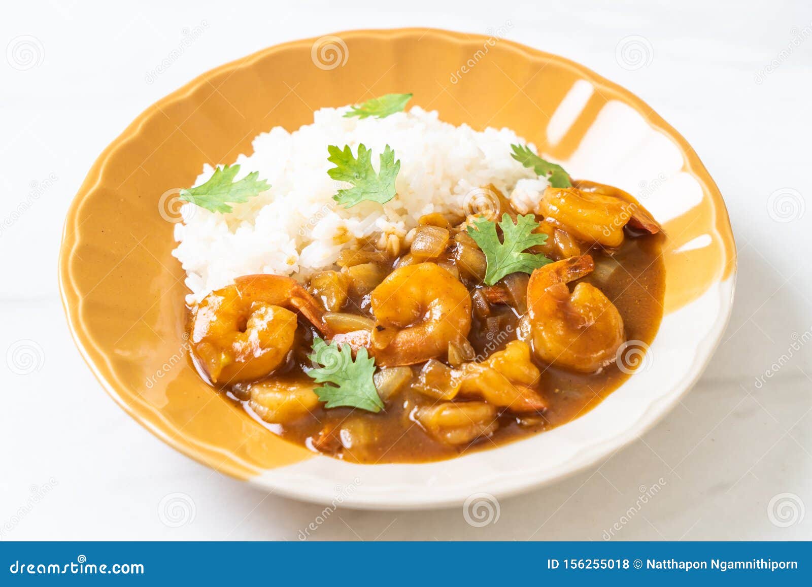 Shrimps in Curry Sauce on Rice Stock Photo - Image of fresh, cooked ...