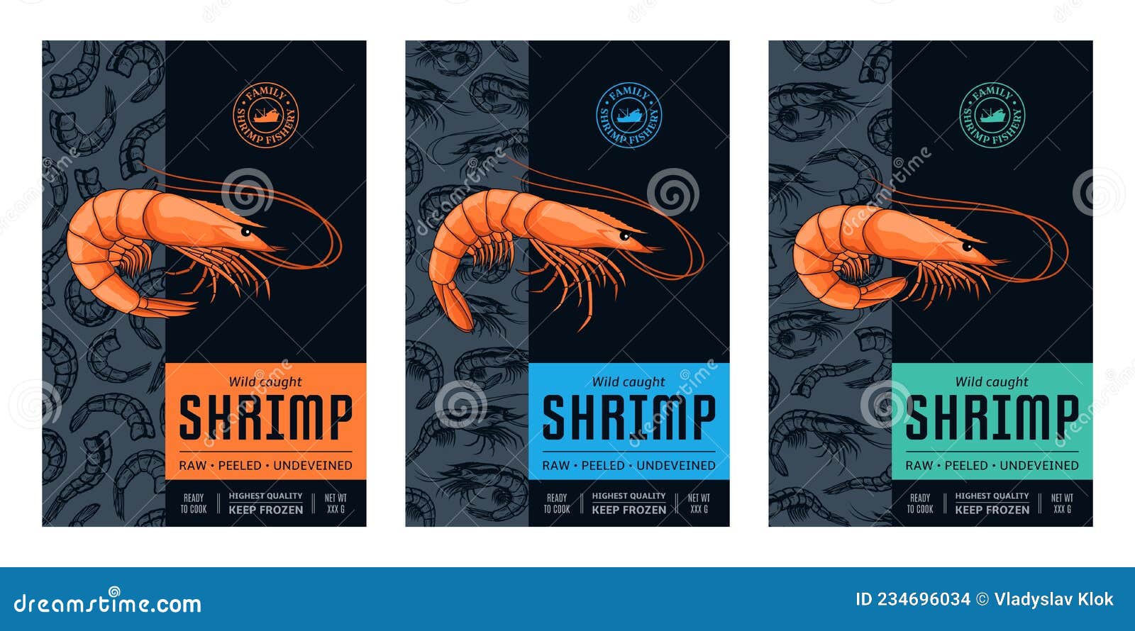Shrimps Label or Package Design Stock Vector - Illustration of kitchen ...