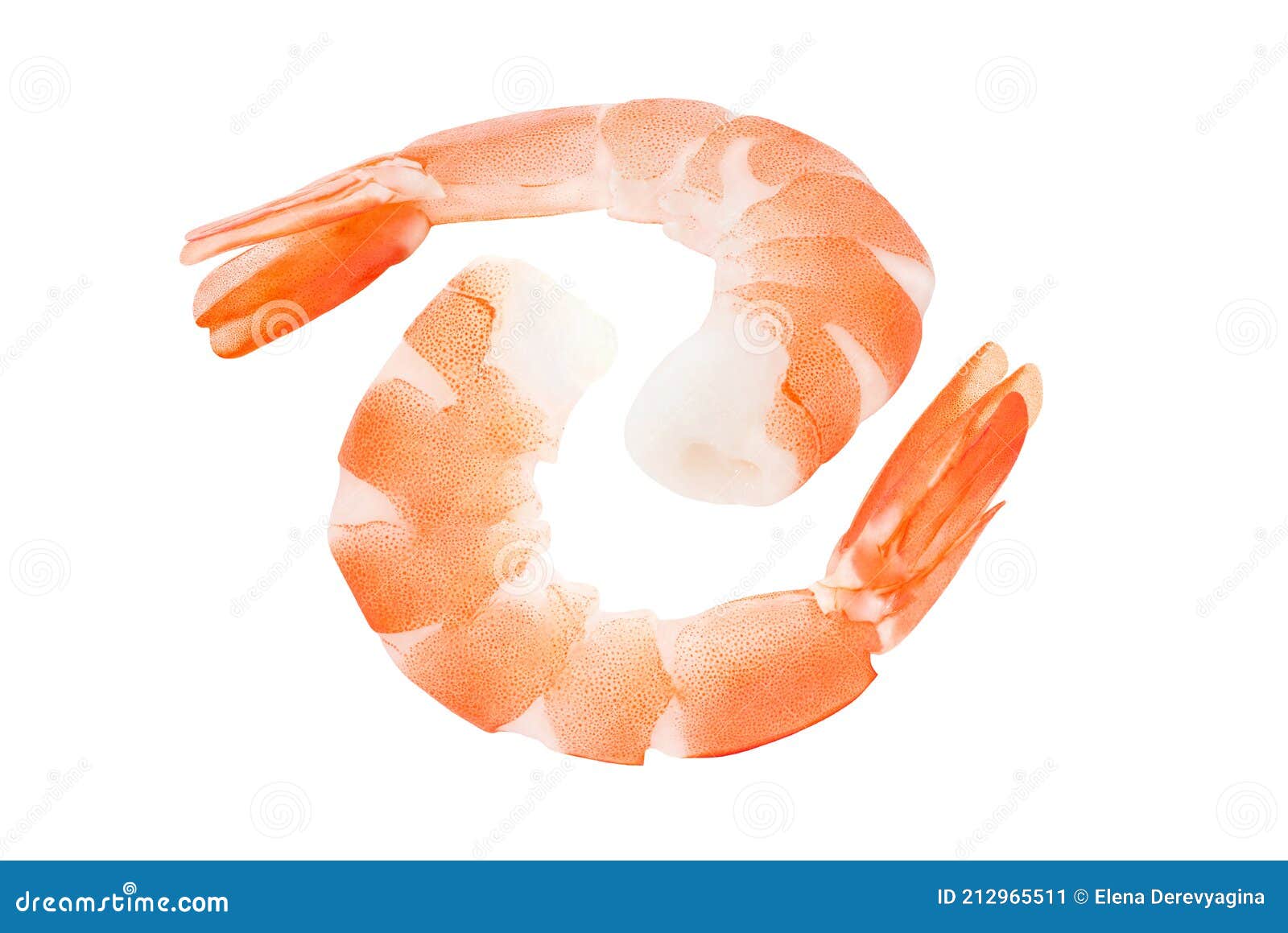 Shrimps Peeled, Prawn Cooked, Two Pieces Isolated on White Background ...