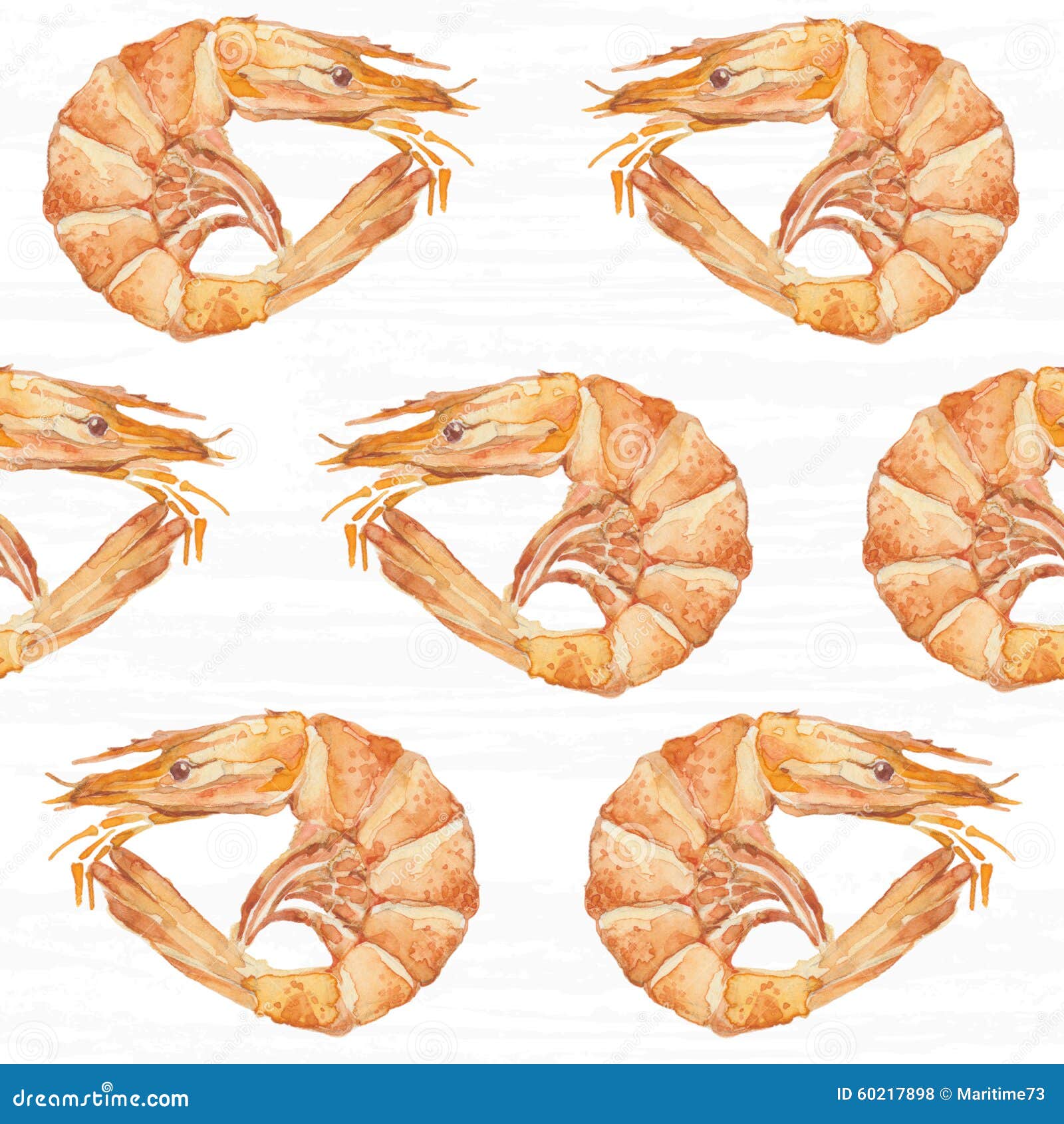 Shrimps, Seamless Pattern. Watercolor Hand Drawn Background. Stock ...