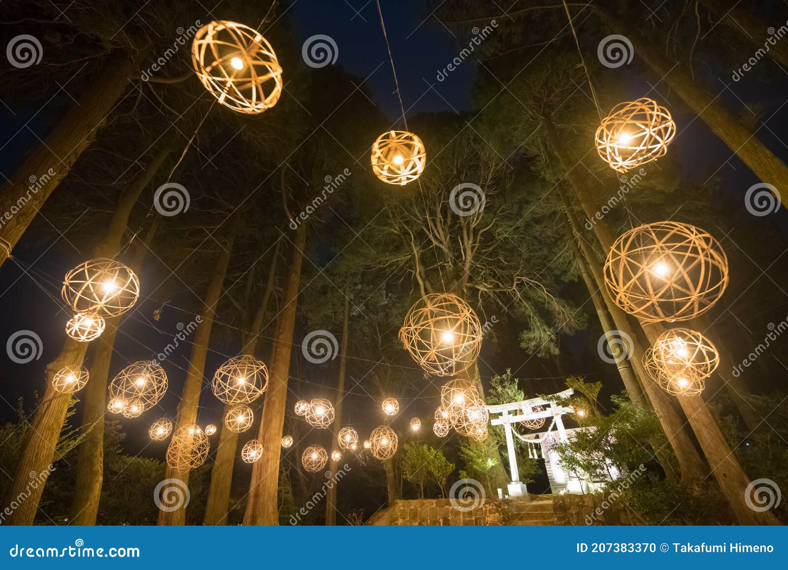 Shrine and bamboo lights stock photo. Image of japan - 207383370