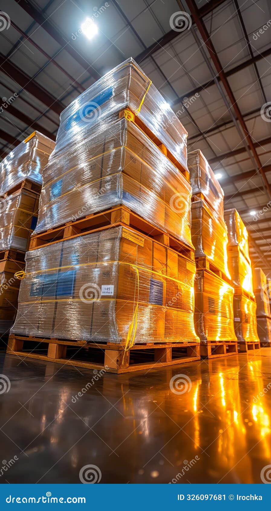 Shrink-Wrapped Pallets in Warehouse Stock Image - Image of ...