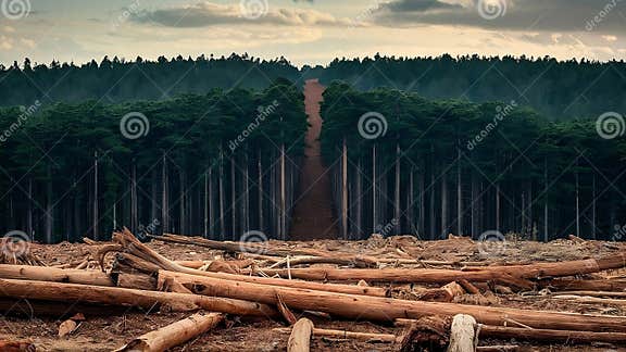 Shrinking Forest with Felled Trees Symbolizing Deforestation Threat ...