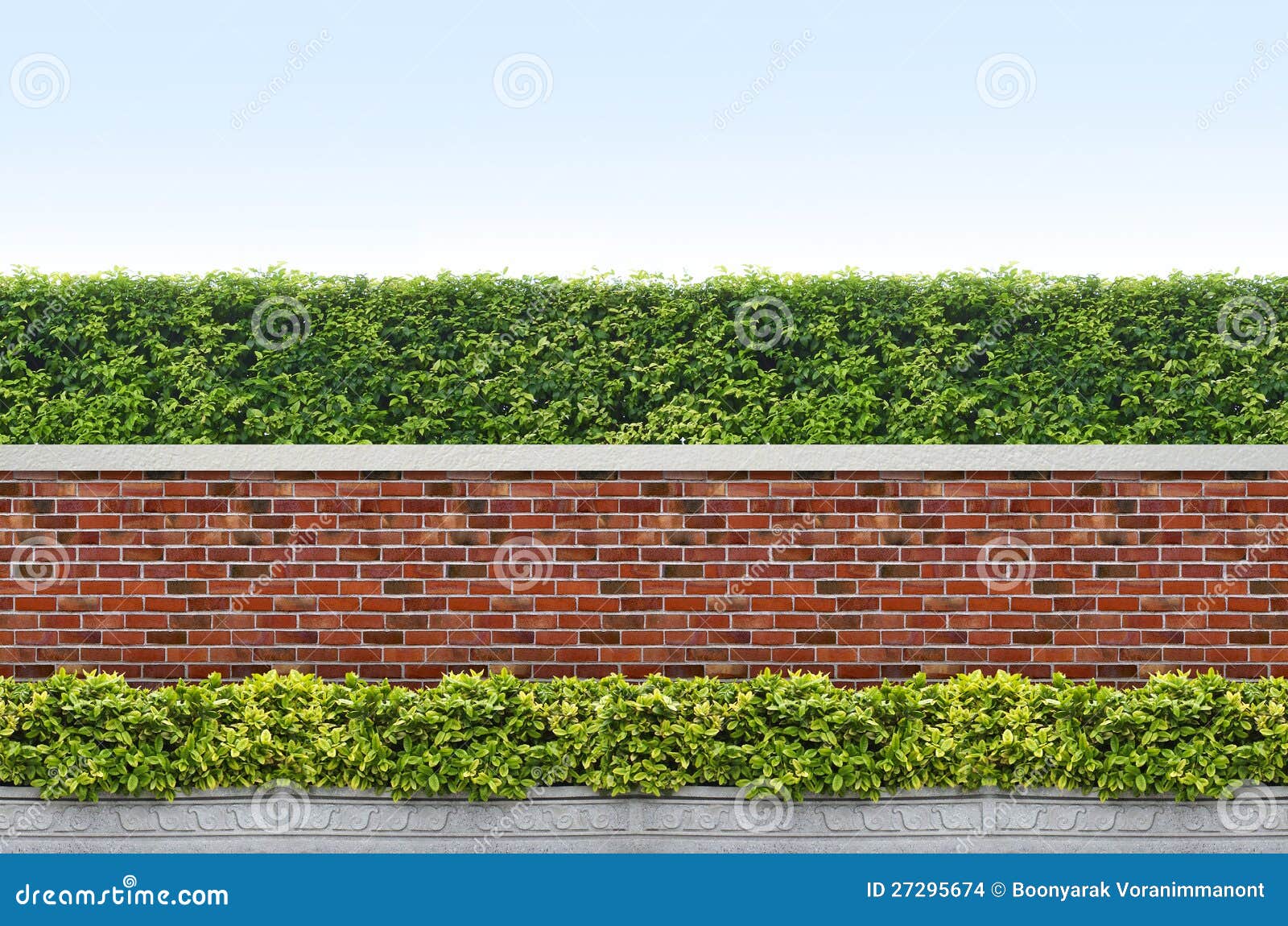 Shrubs and brick fence stock photo. Image of facade, background - 27295674