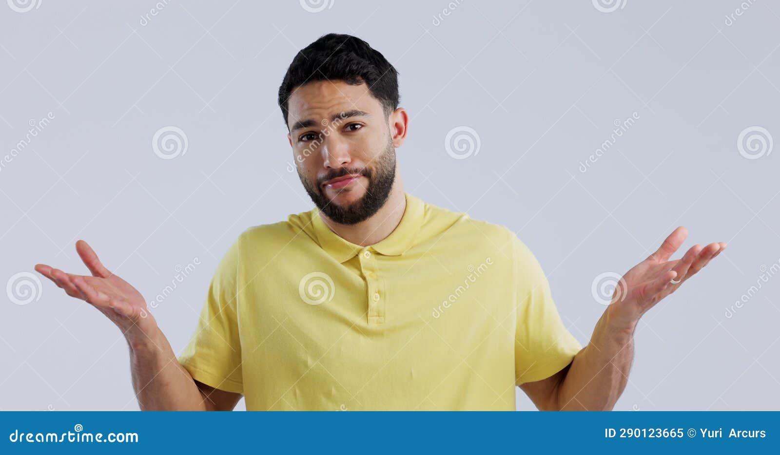 Shrug, Confused and Face of Man in a Studio with a Doubt, Uncertain or ...