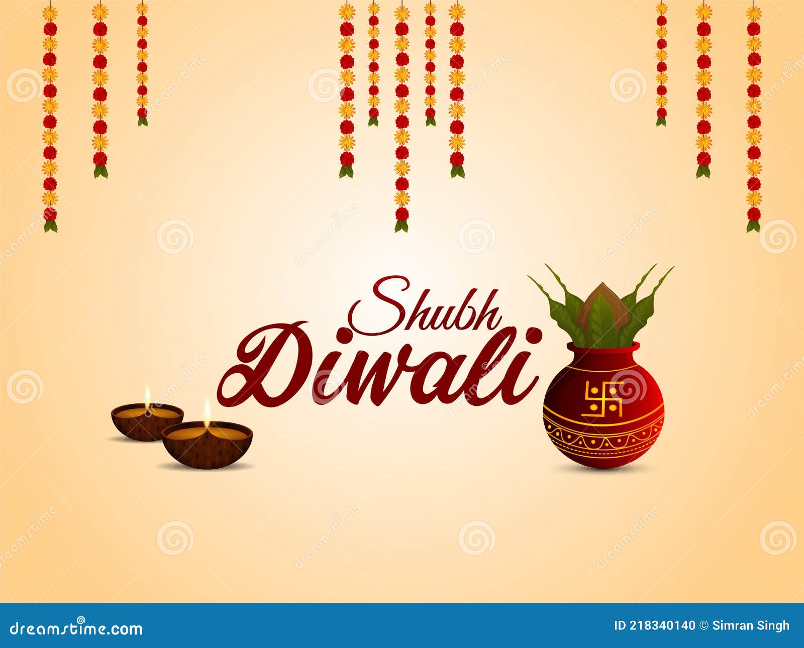 Shubh Diwali Vector Illustration with Creative Kalash and Diwali Diya ...