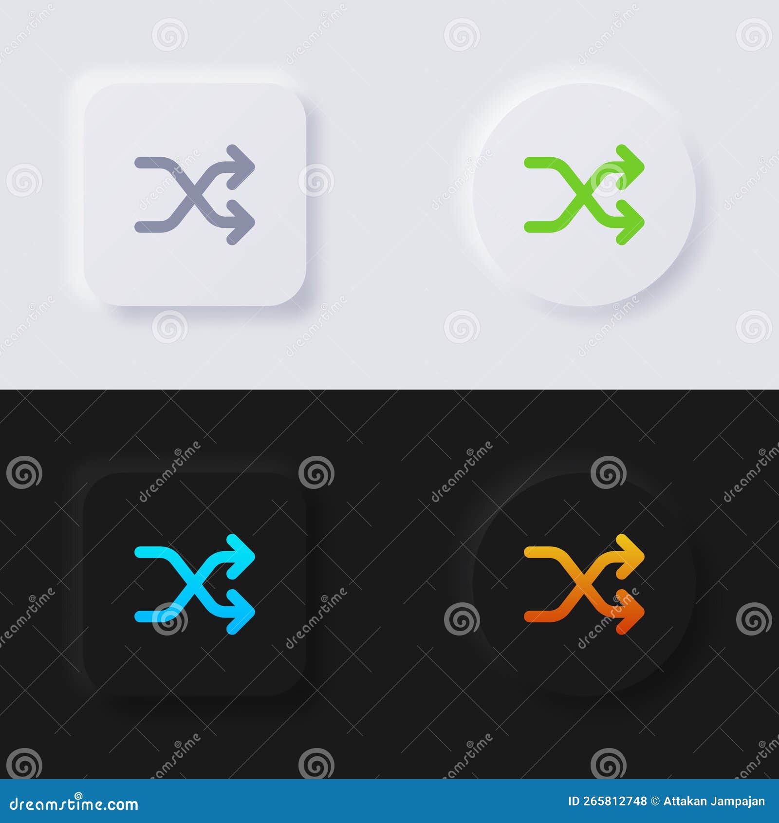 Shuffle Button Icon Set, Multicolor Neumorphism Button Soft UI Design ...