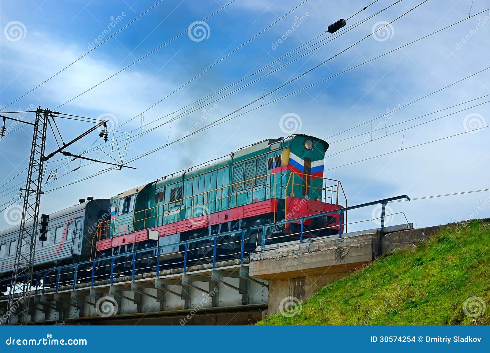 A Shunting Locomotive Moves Along The Railroad From The Station To Sort ...