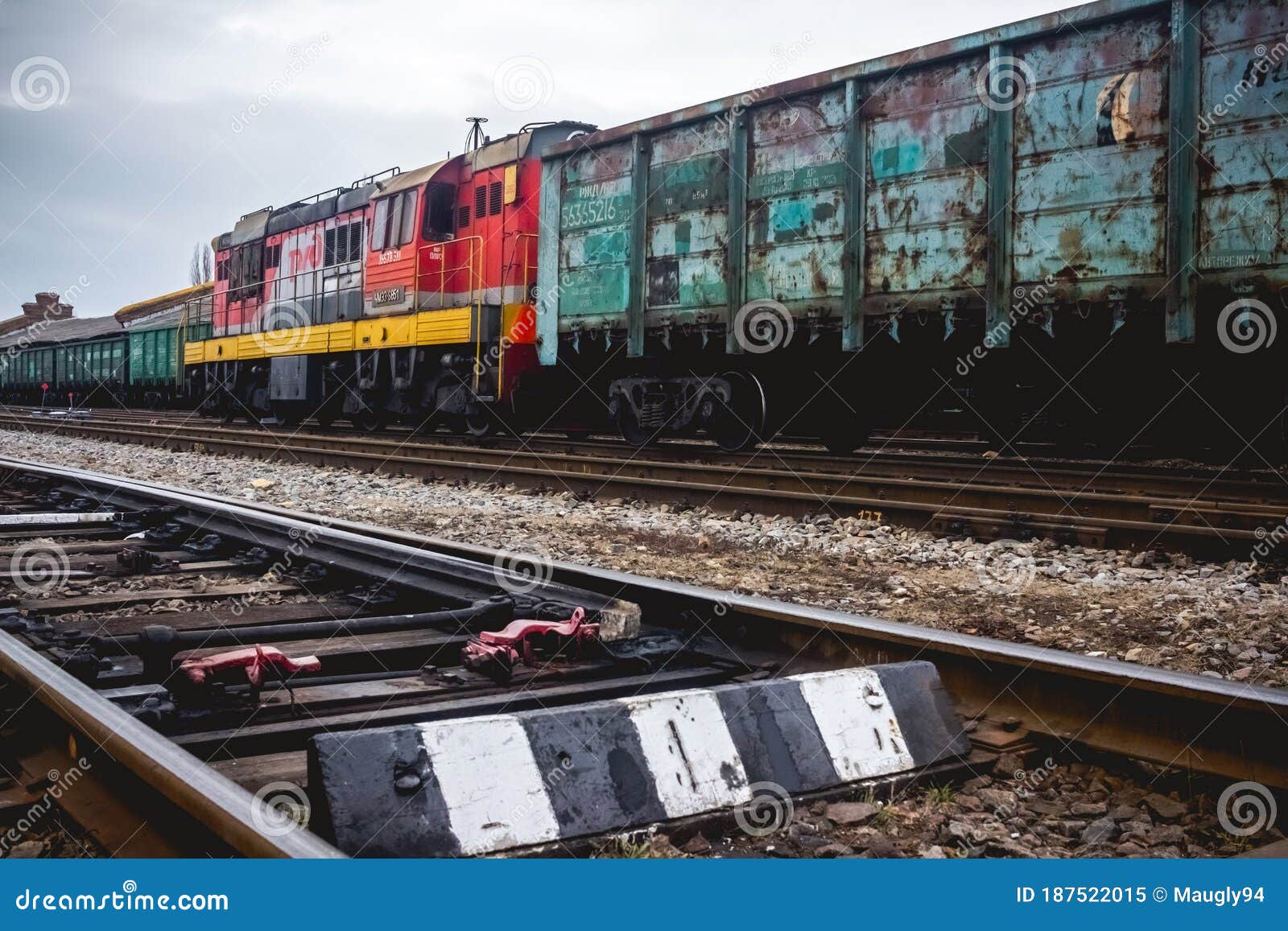 Shunting Train with a Car Working at the Railway Station. Stock Image ...