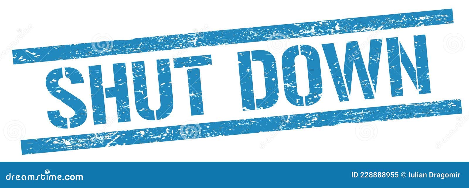 SHUT DOWN Text on Blue Grungy Rectangle Stamp Stock Illustration ...