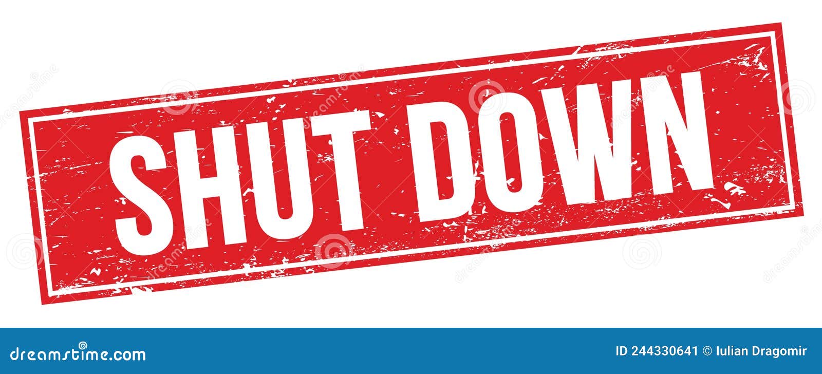 SHUT DOWN Text on Red Grungy Rectangle Stamp Stock Illustration ...