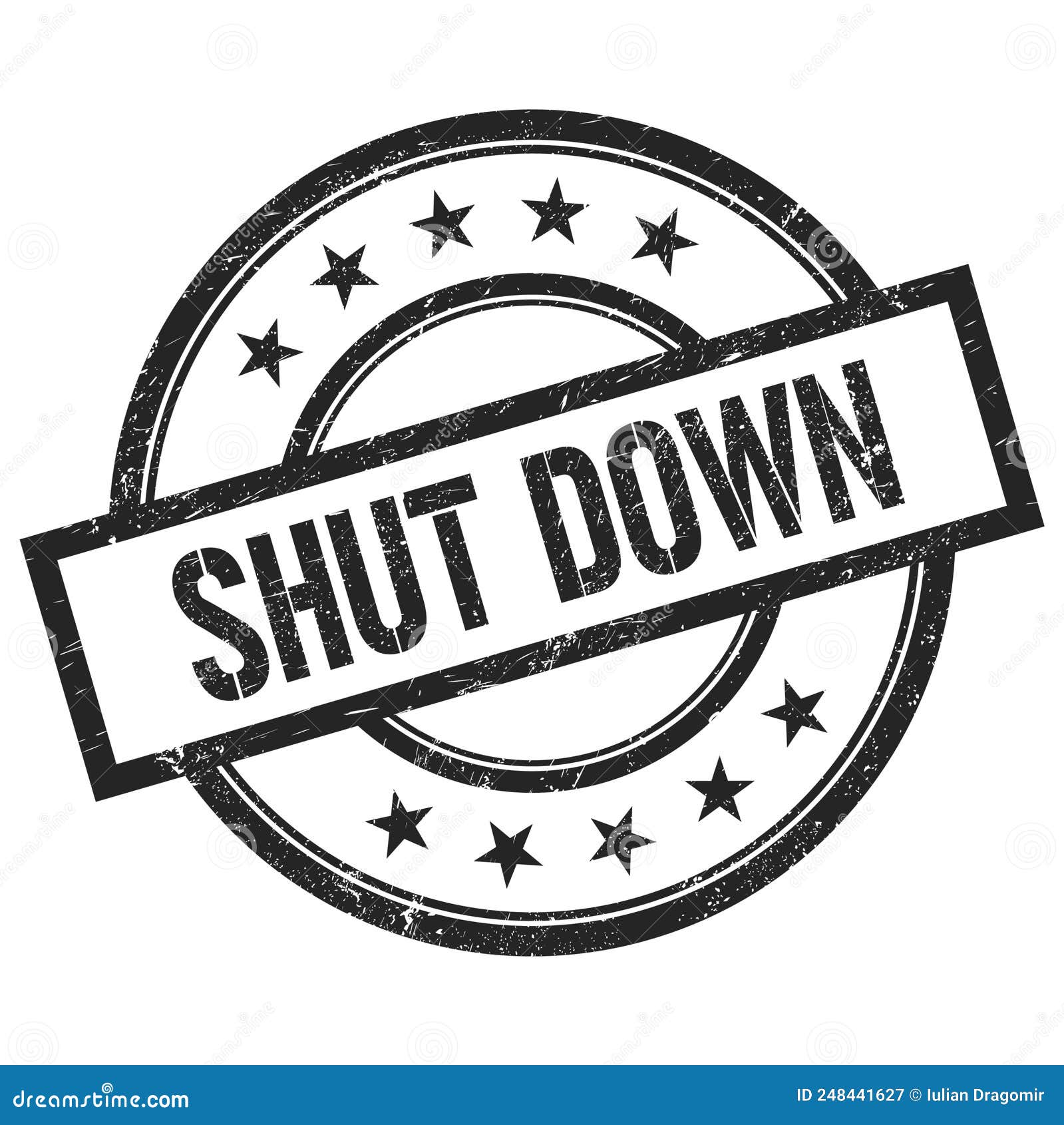 SHUT DOWN Text Written on Black Vintage Round Stamp Stock Illustration ...