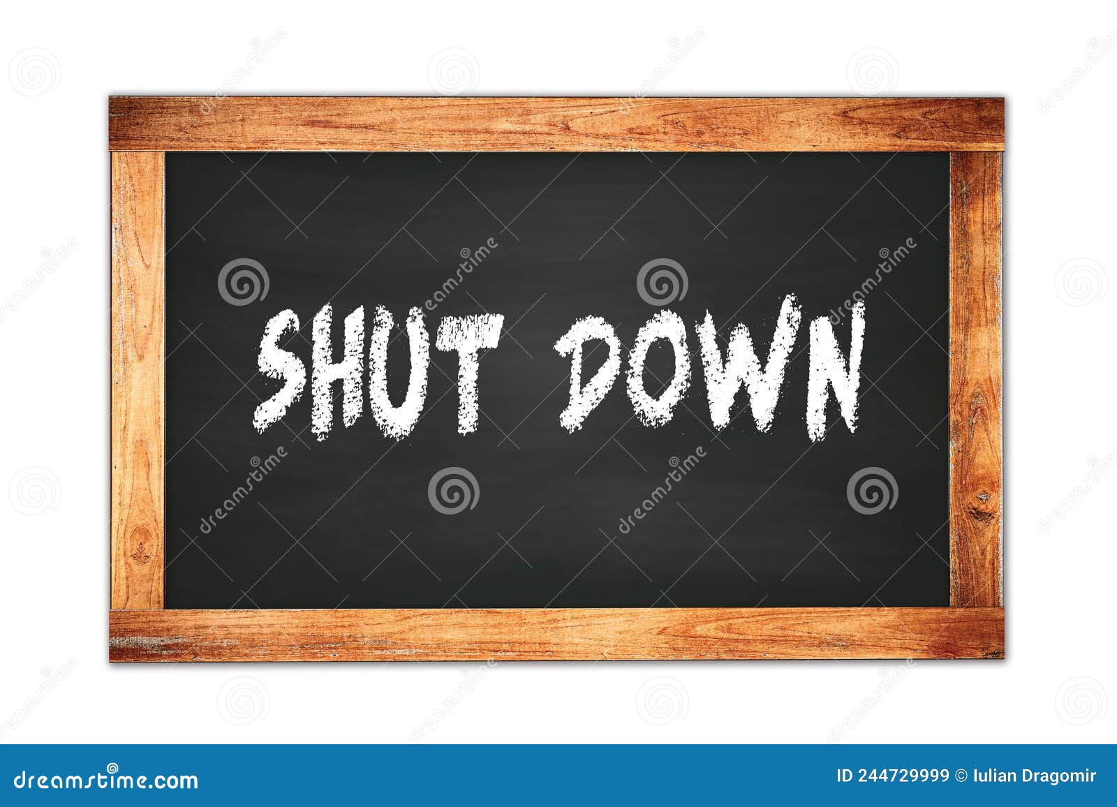 SHUT DOWN Text Written on Wooden Frame School Blackboard Stock ...