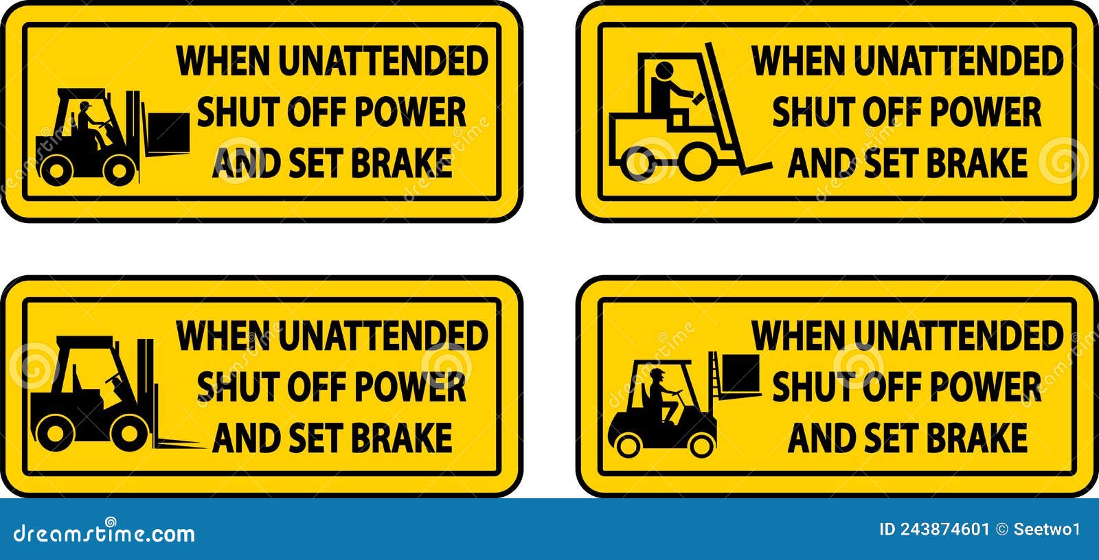 Shut Off Power and Set Brake Label Sign on White Background Stock ...