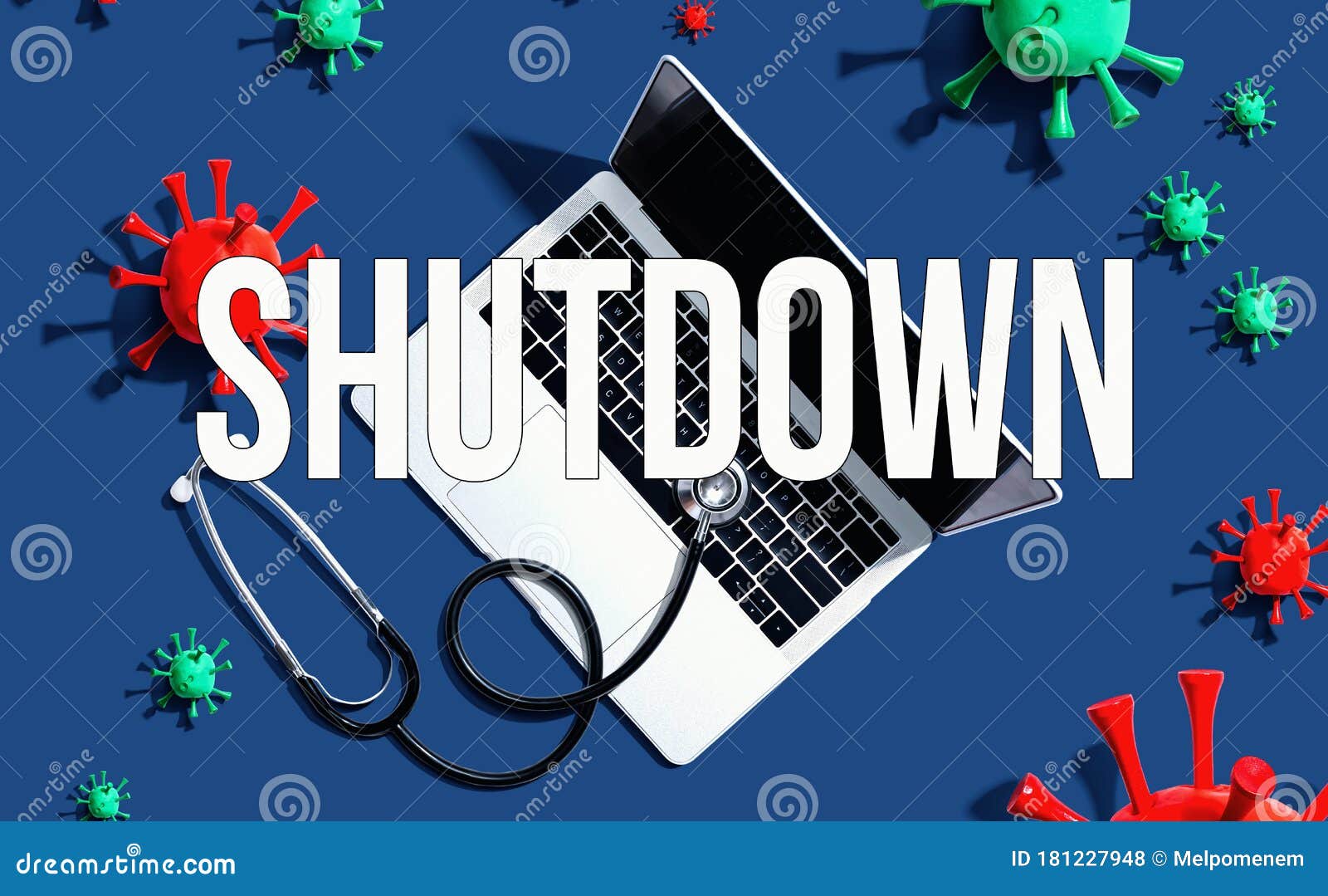 Shutdown Theme with Stethoscope and Laptop Stock Photo - Image of viral ...