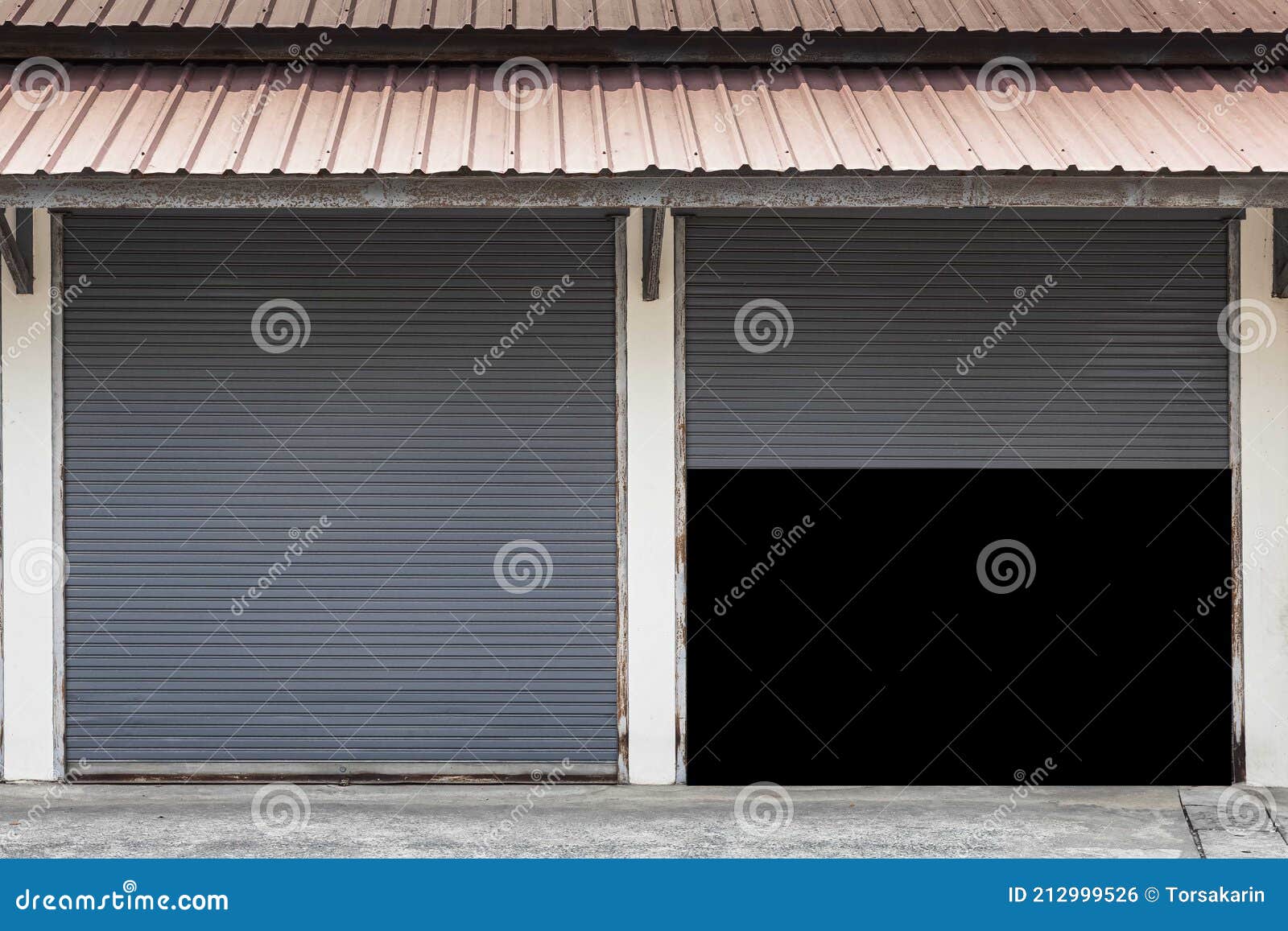 Shutter Door Stores Open and Close Stock Photo - Image of brick, white ...
