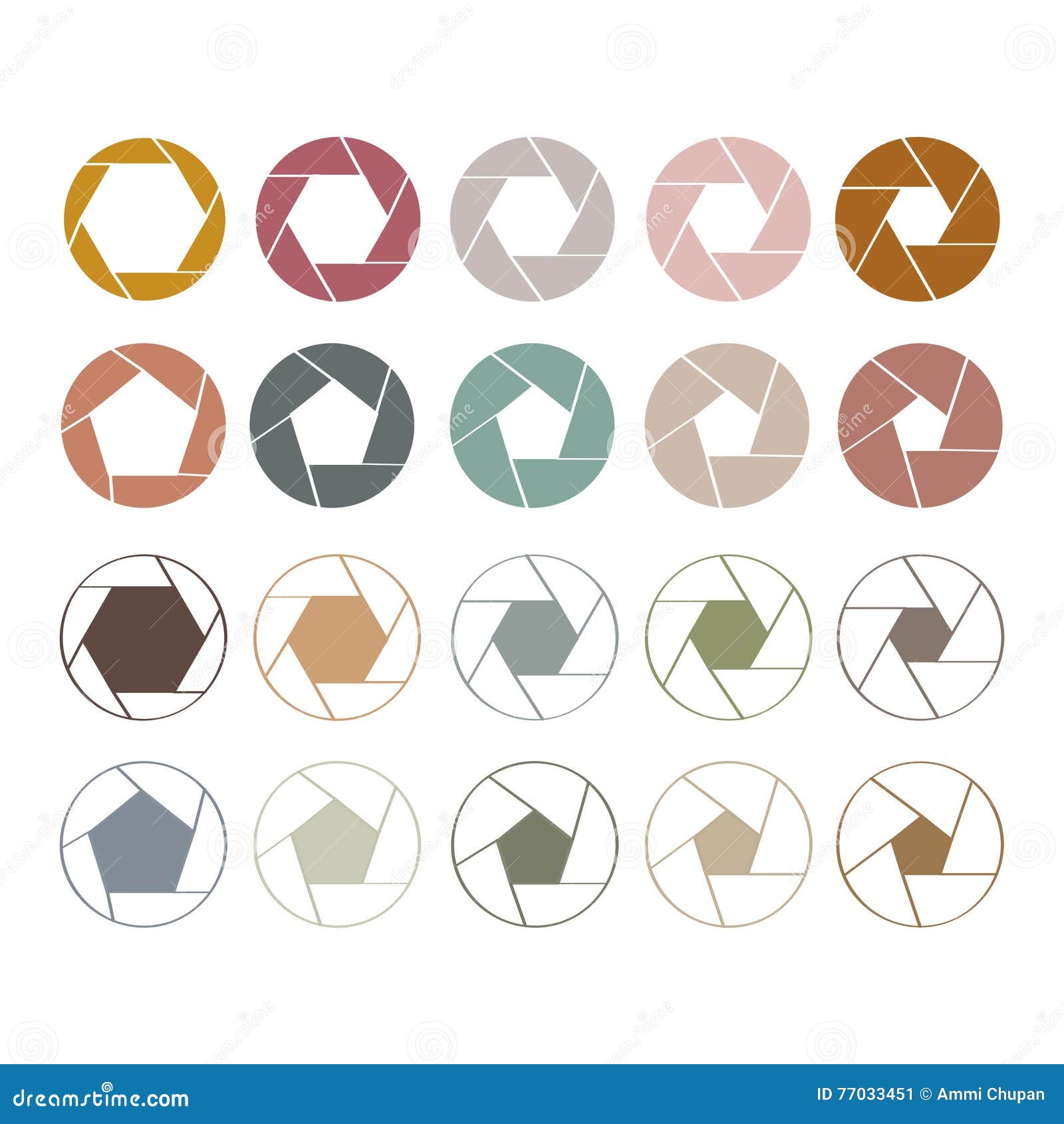 Shutter Icon Set Colorful Style;design Half Opened Shutter Apertures ...