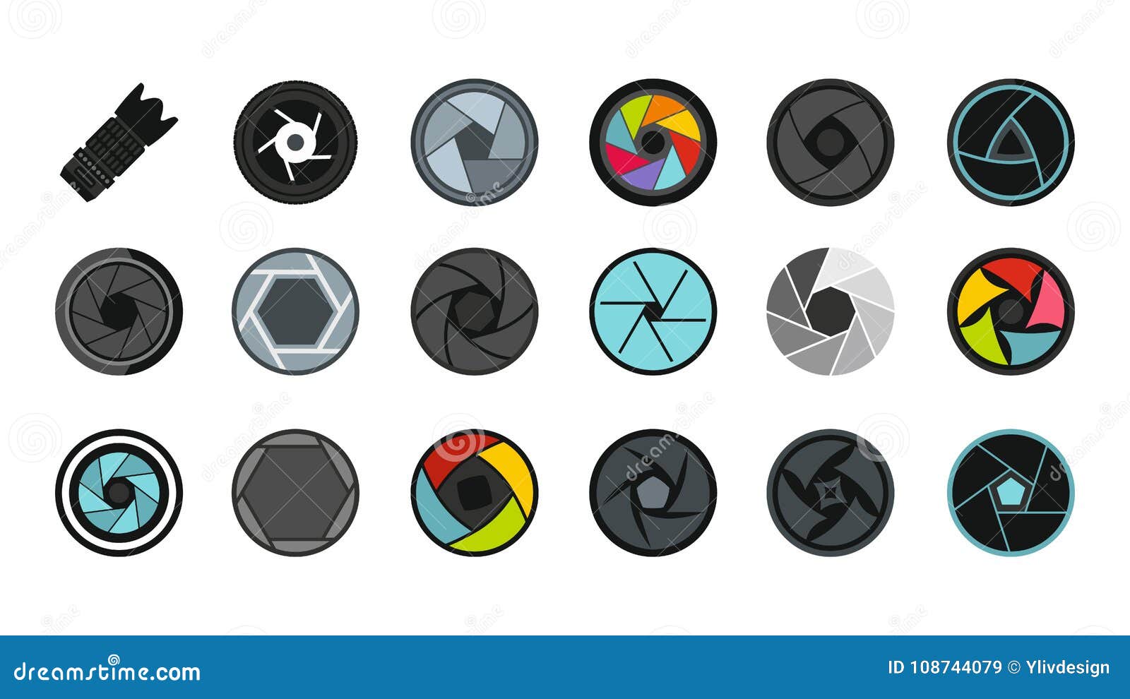 Shutter Icon Set, Flat Style Stock Vector - Illustration of aperture ...