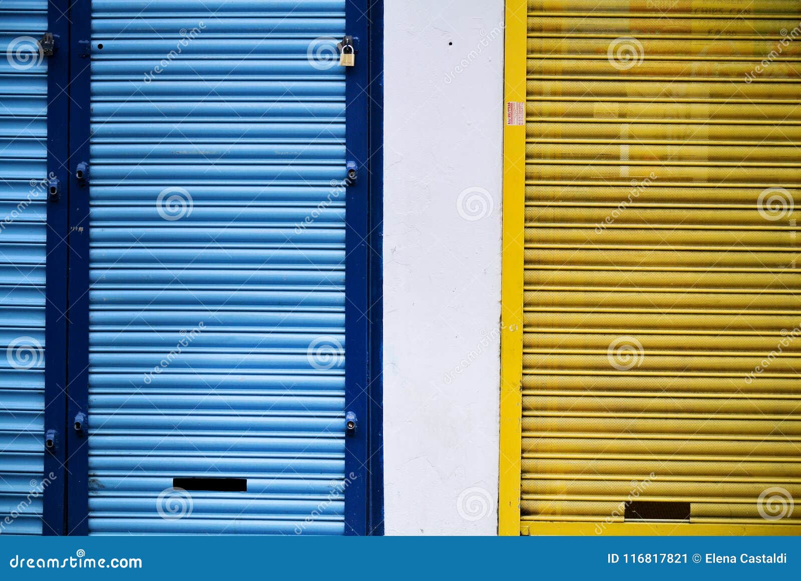 Shutters of Shops Closed Yellow and Blue Stock Image - Image of ...