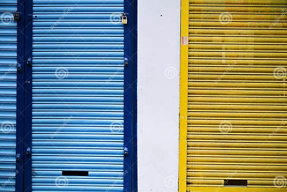 Shutters of Shops Closed Yellow and Blue Stock Image - Image of ...