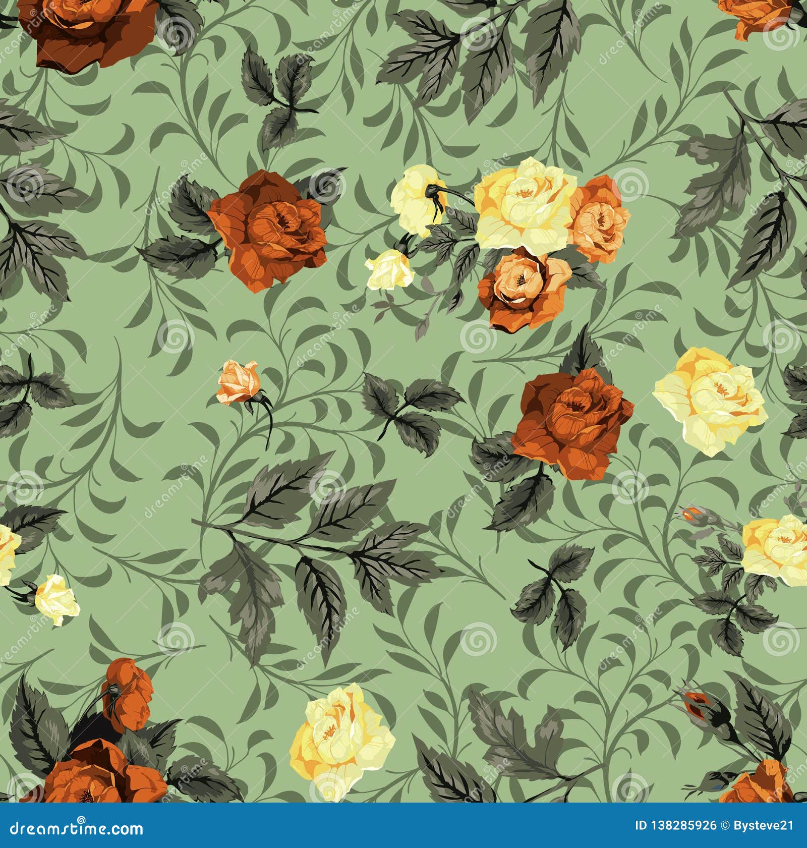Flowers Rose Pattern with Ivy Background Stock Illustration ...