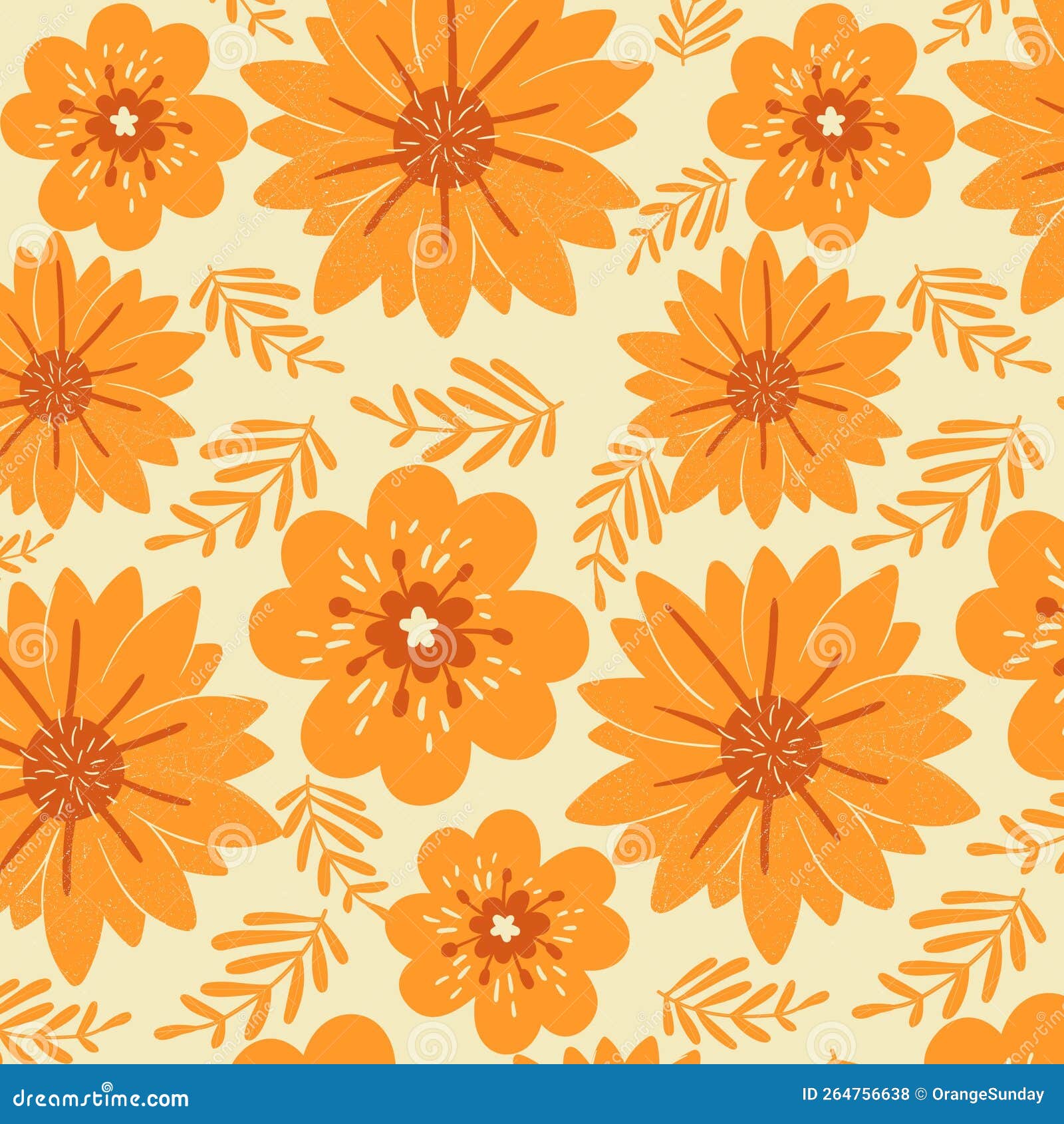 Retro Vintage Mid Century Modern Orange Flower Pattern Stock ...