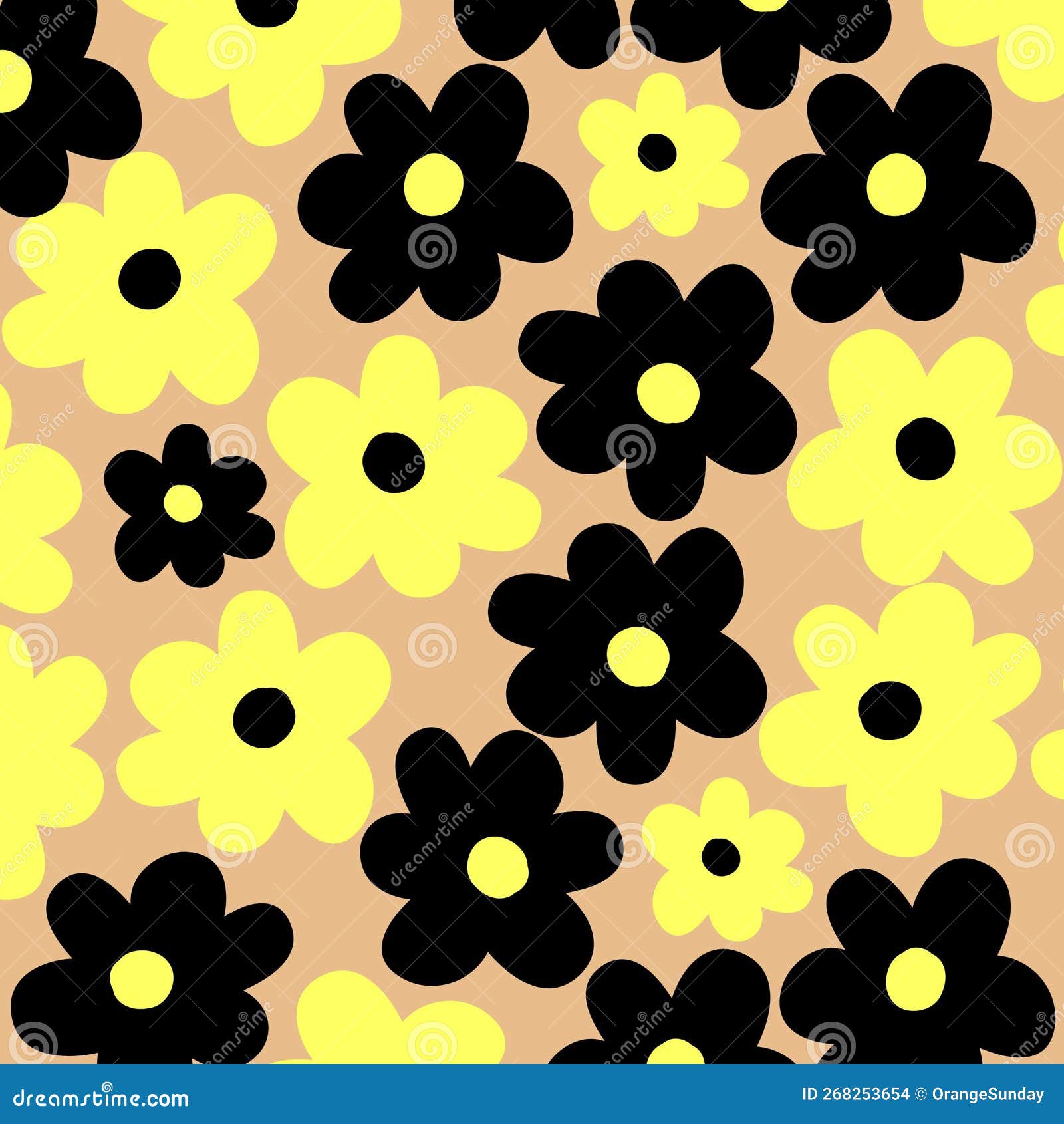 Preppy Yellow Black Hippie Flower Pattern Stock Illustration ...