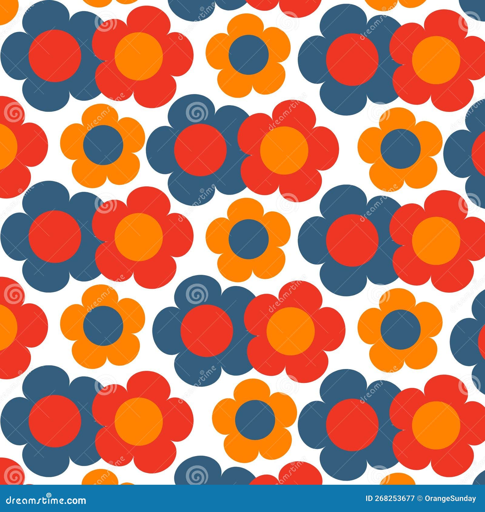 Preppy Blue Orange Hippie Flower Pattern Stock Illustration ...