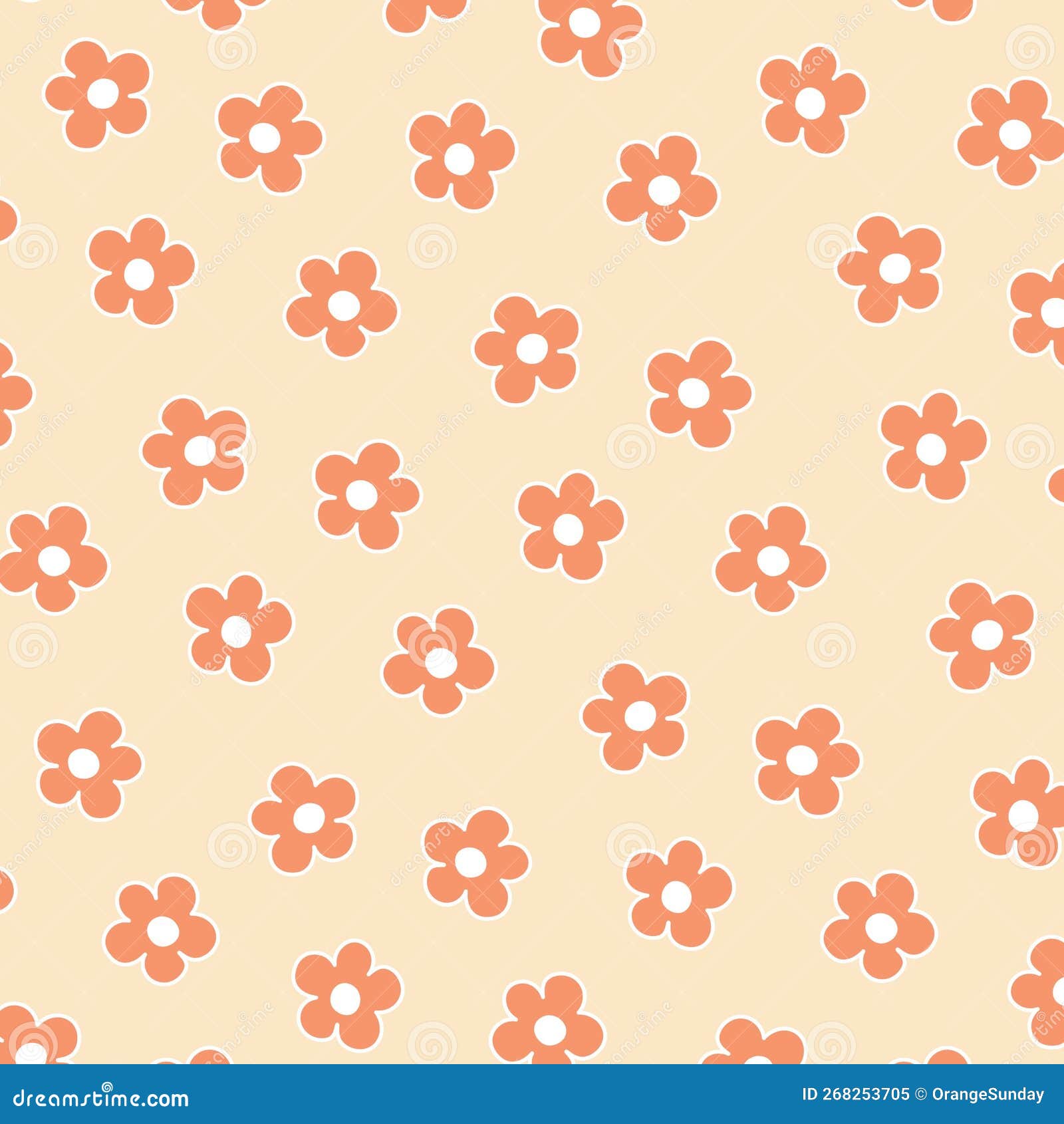 Preppy Peach White Hippie Flower Pattern Stock Illustration ...