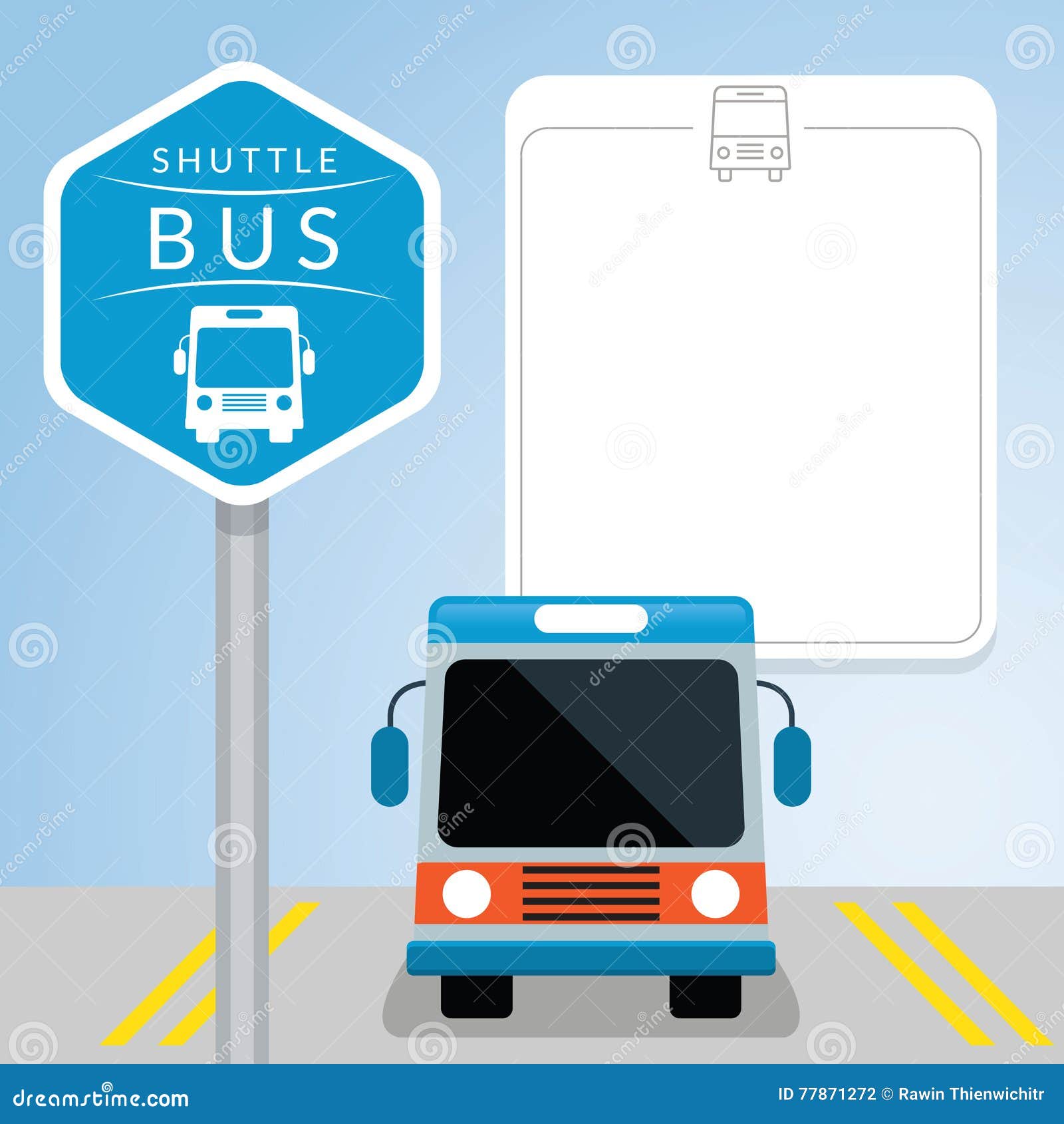 Shuttle Bus with Sign, Front View Stock Vector - Illustration of ...
