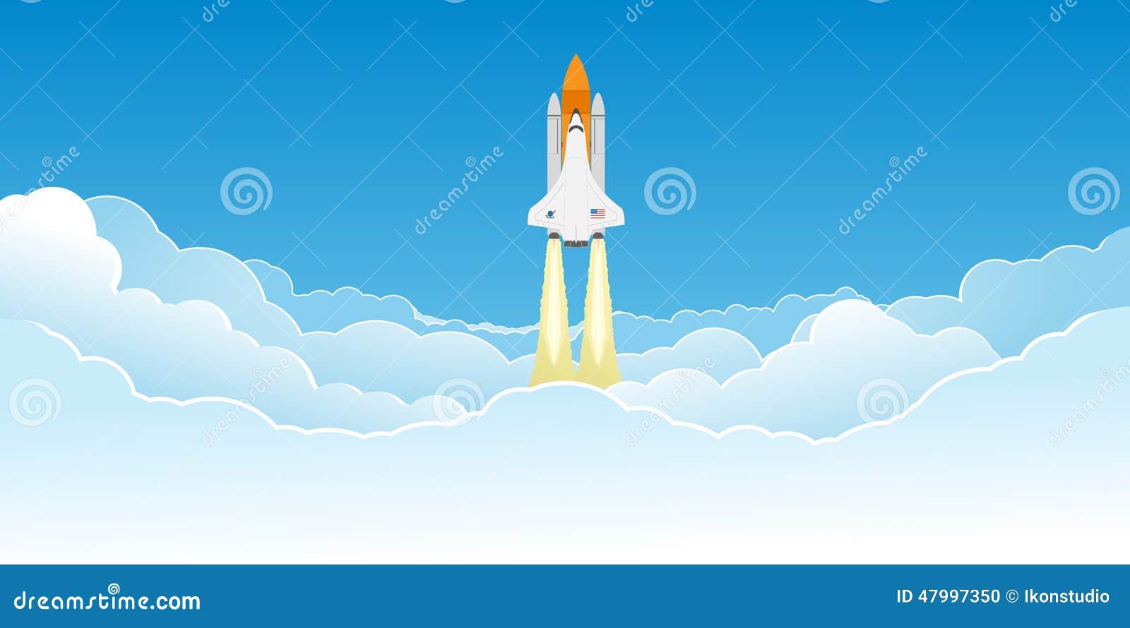 Shuttle flying in clouds. stock vector. Illustration of morning - 47997350
