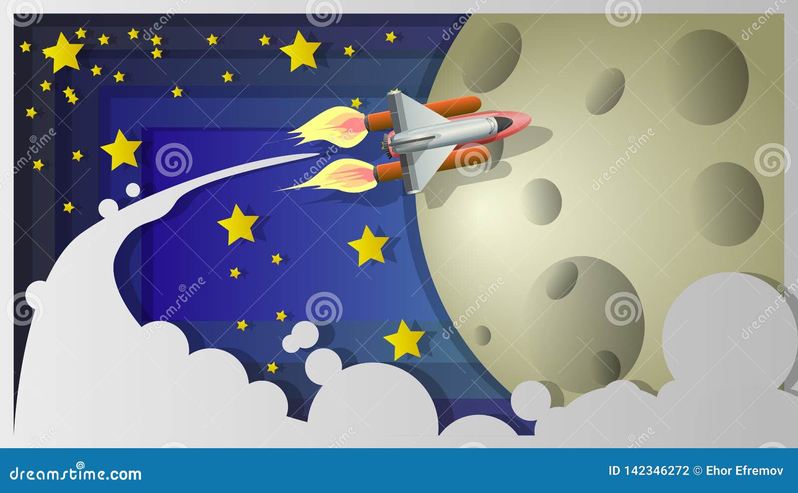 Shuttle on the Moon.Illustration in the Form of a Collage. Stock Vector ...