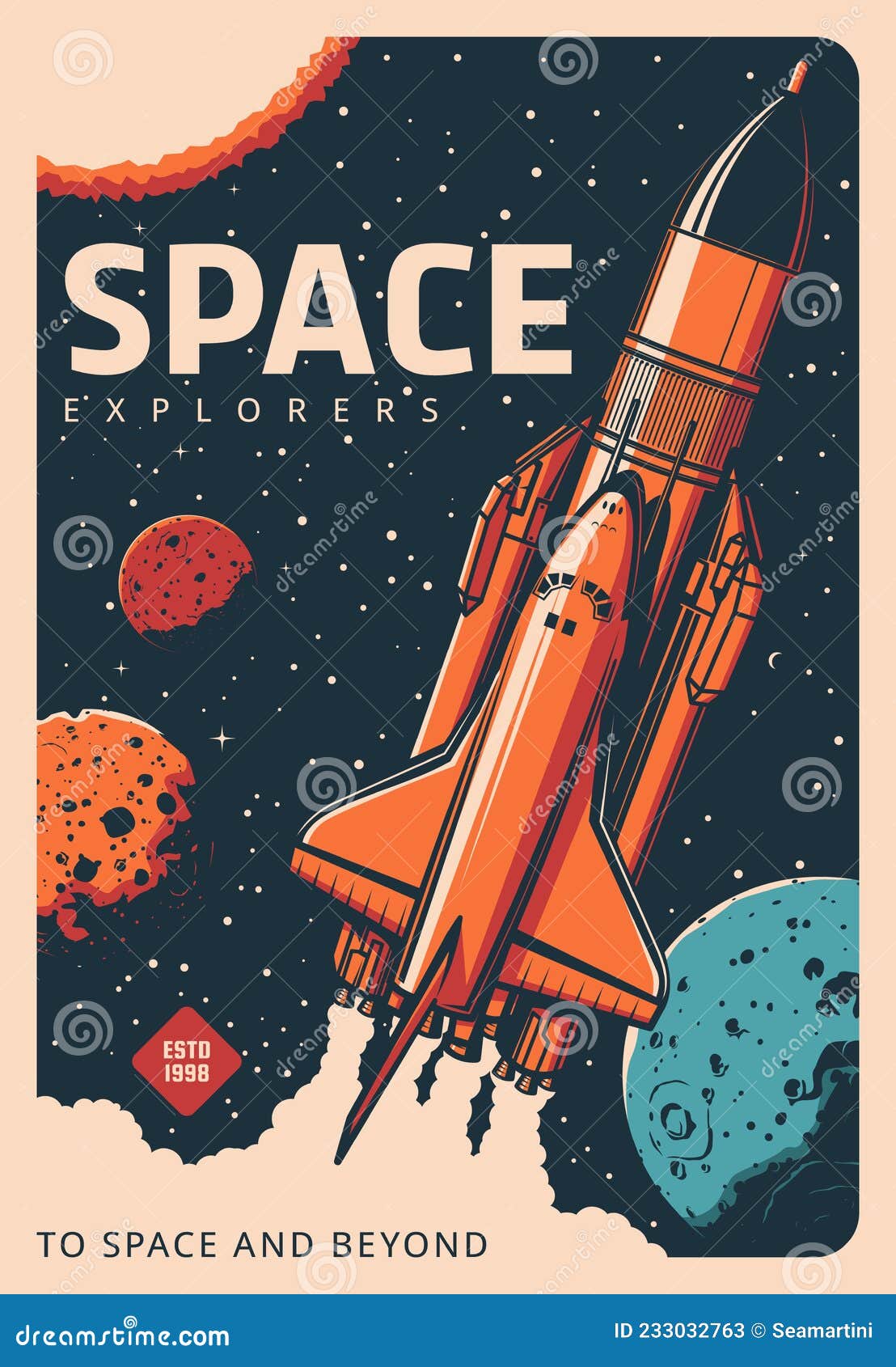 Shuttle Spaceship in Galaxy Retro Vector Poster Stock Vector ...