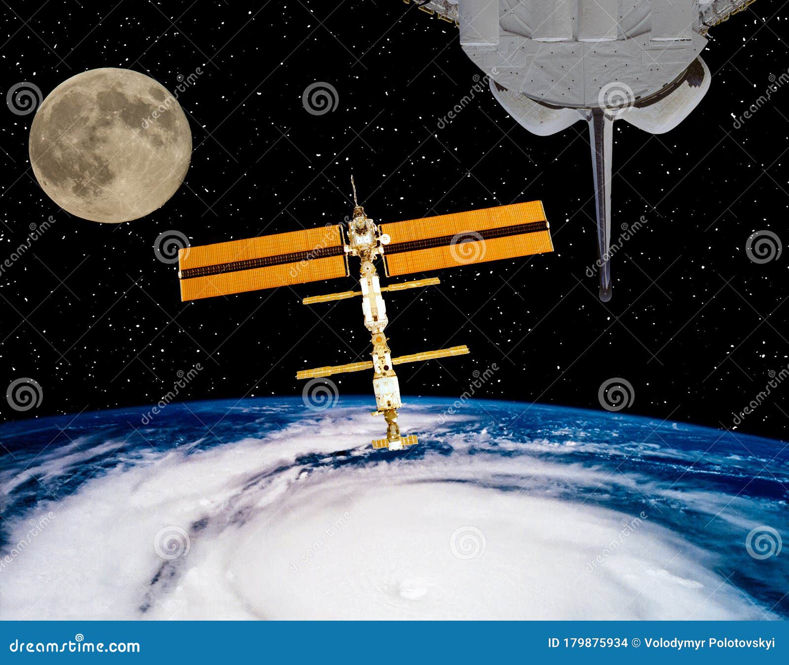 Shuttle, Spaceship and Moon. the Elements of this Image Furnished by ...