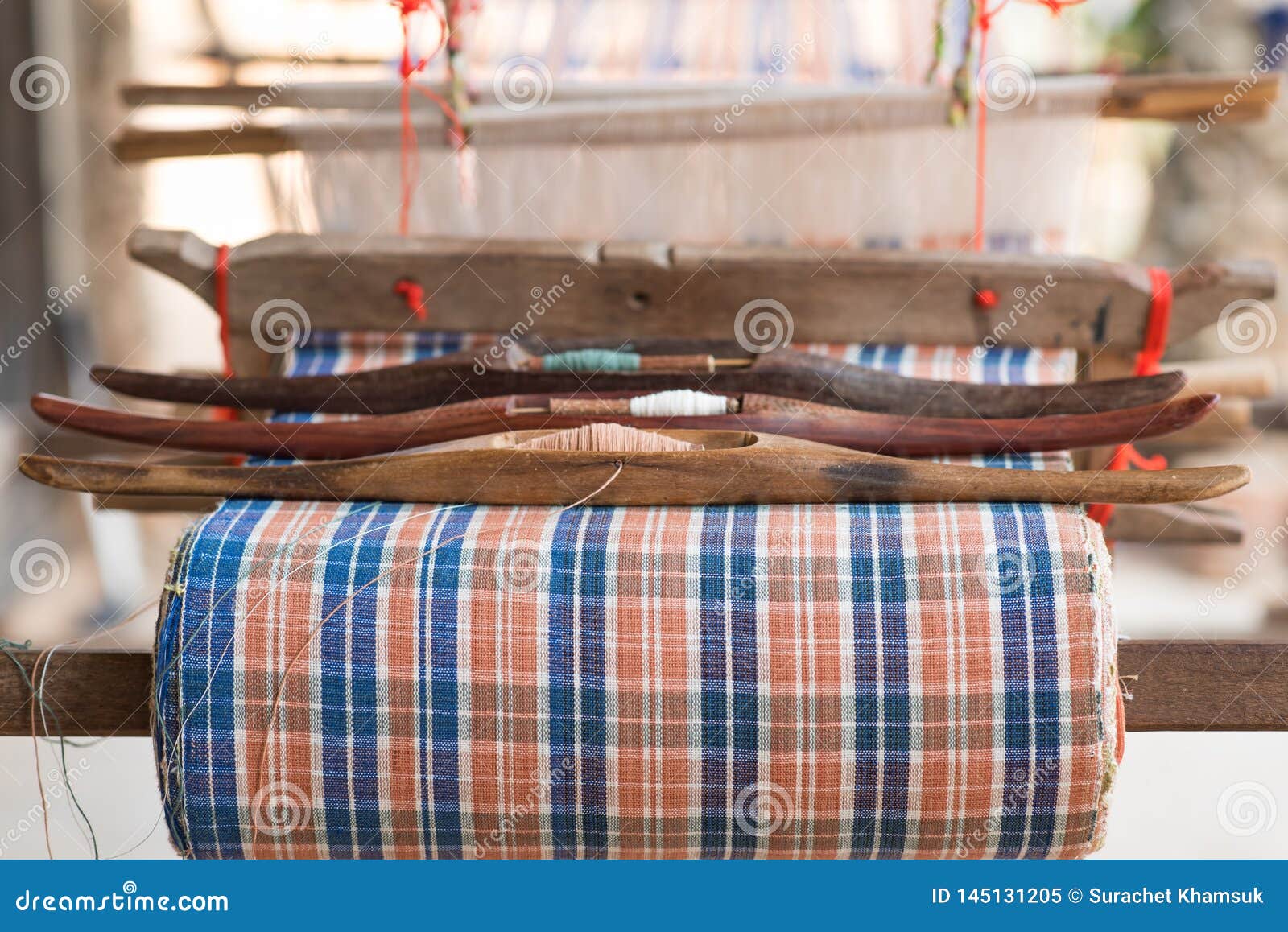 Shuttle Weaving Tool on the Antique Loom and Thread, Traditional Thai ...