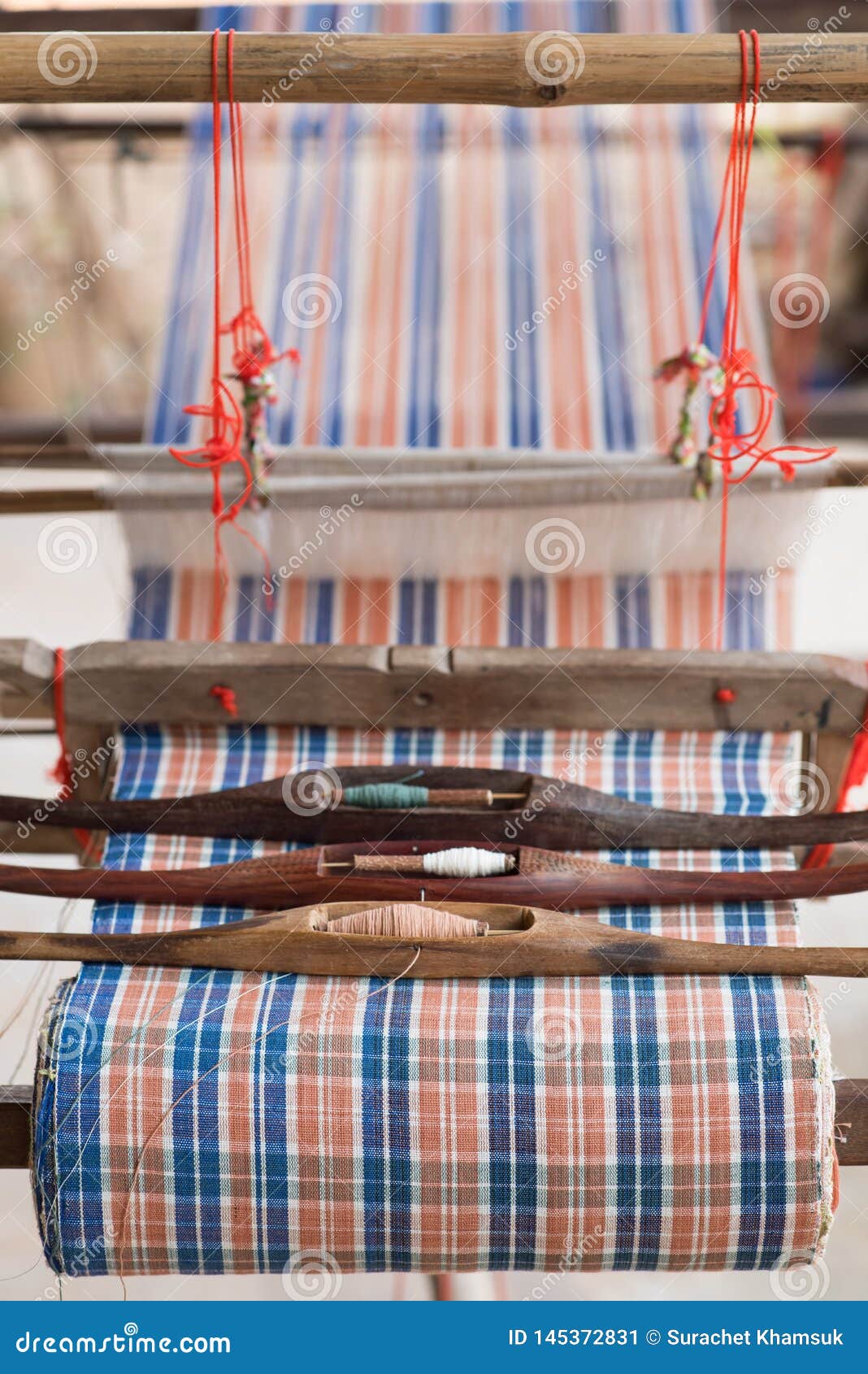 Shuttle Weaving Tool On The Antique Loom And Thread, Traditional Thai ...