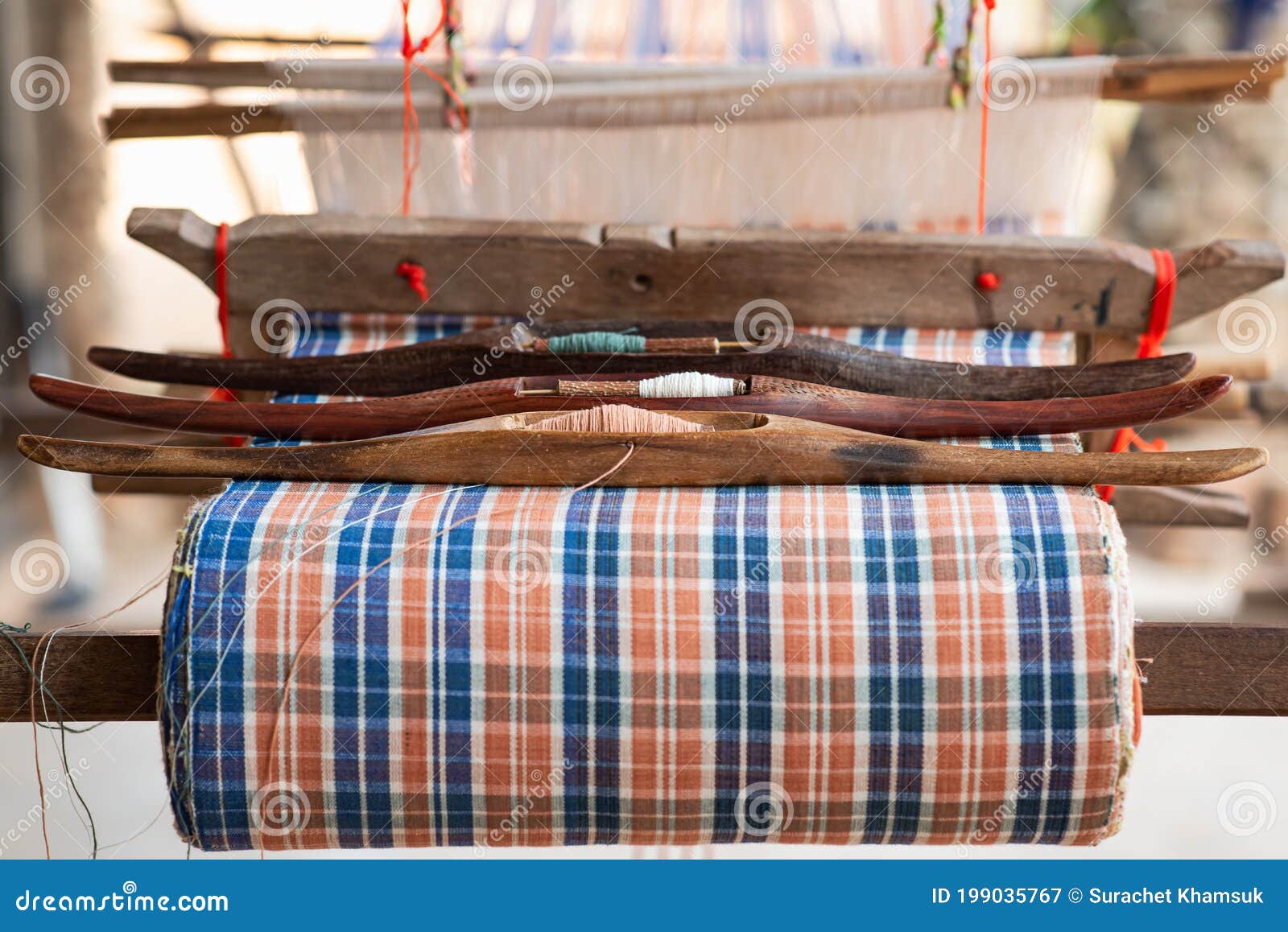 Shuttle Weaving Tool on the Antique Loom and Thread, Traditional Thai ...