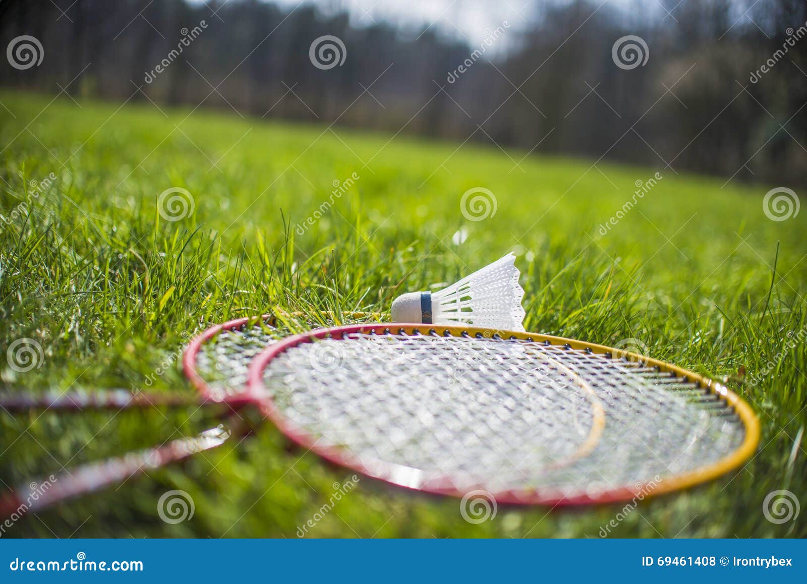 Shuttlecock and Badminton Racket on Grass Stock Photo - Image of ...