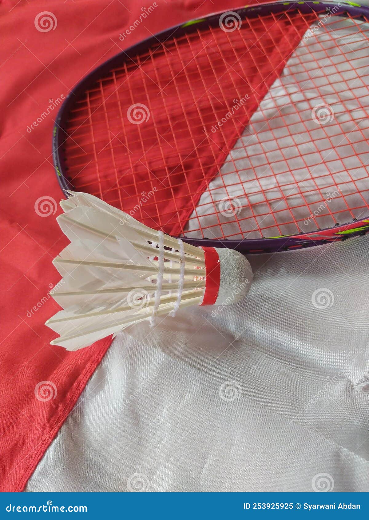 Shuttlecock with Badminton Racket on Indonesian Flag Stock Image ...