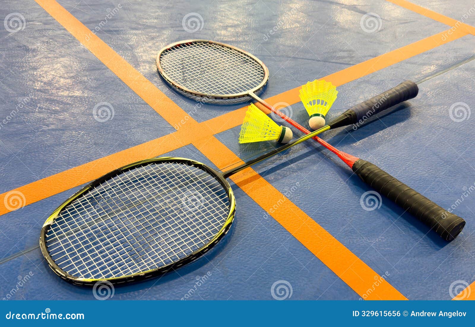 Shuttlecock on Badminton Racquet on Floor. Stock Photo - Image of ...