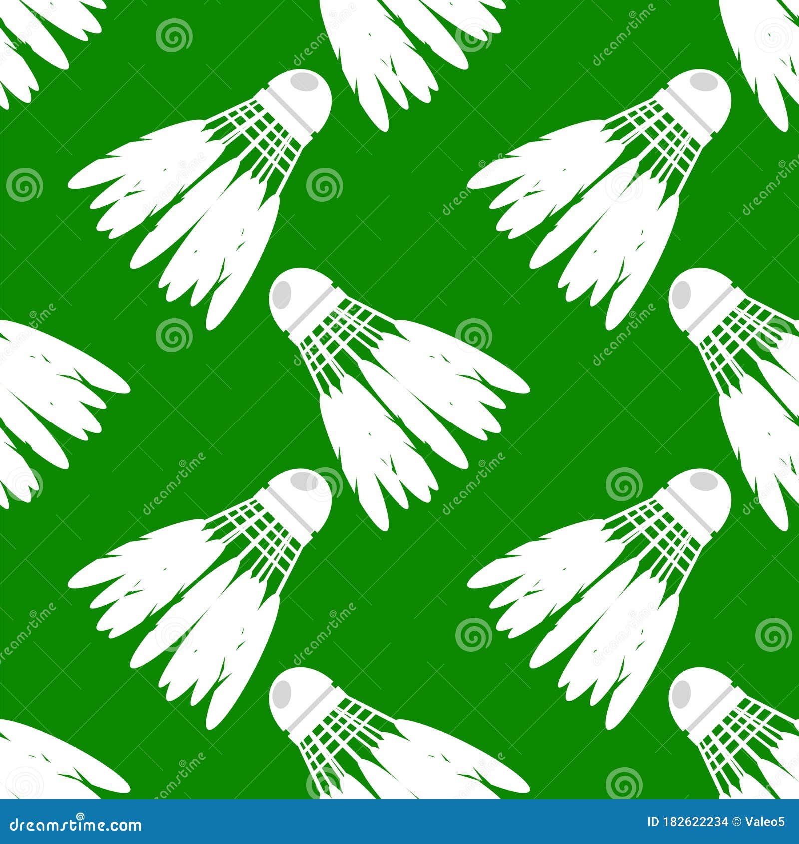 Shuttlecock Icon with Feathers Seamless Pattern Isolated on Green ...