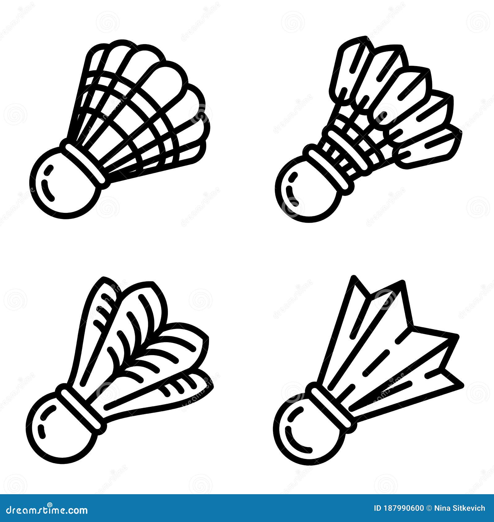 Shuttlecock Icons Set, Outline Style Stock Vector - Illustration of ...
