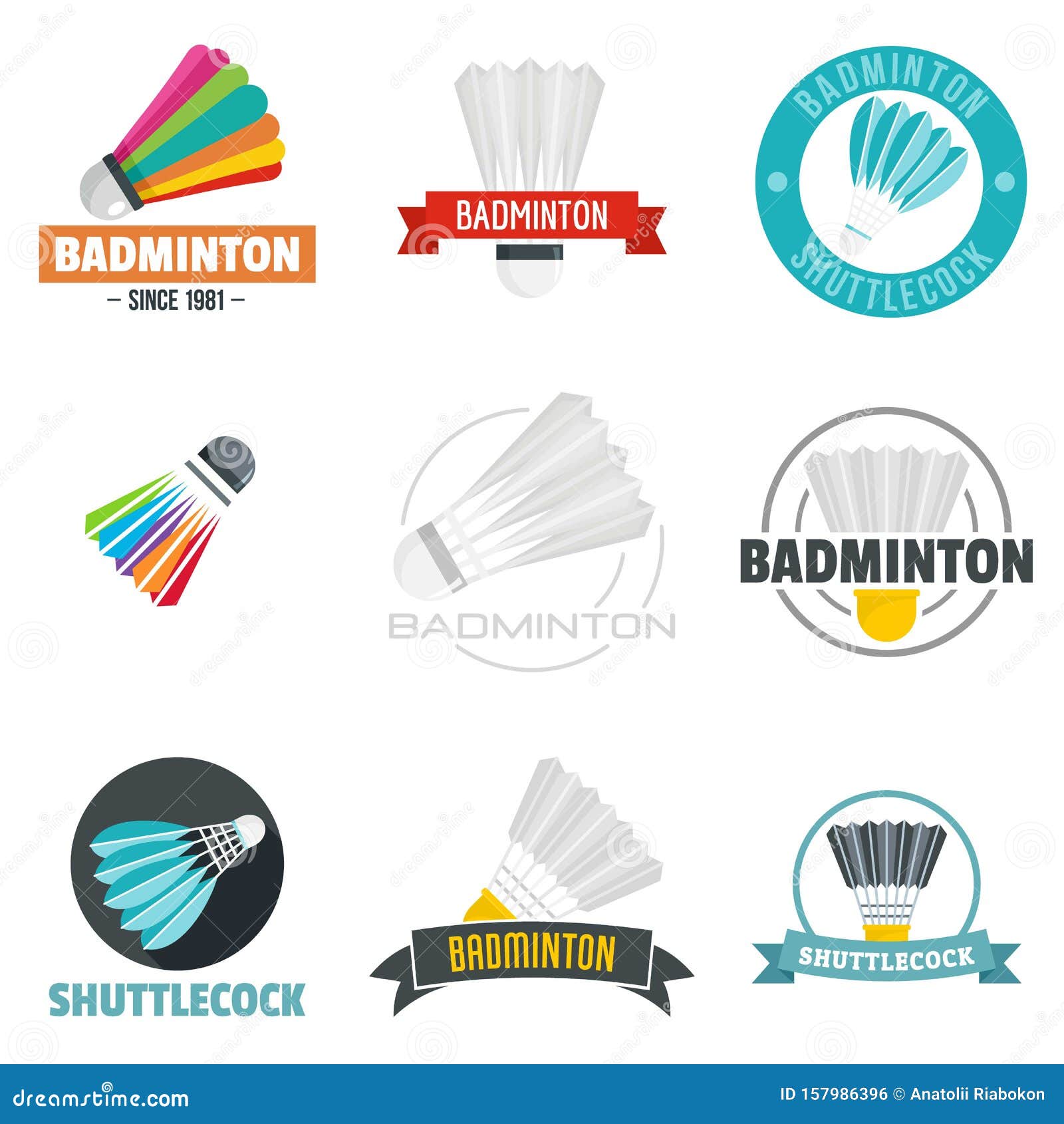 Shuttlecock Logo Set, Flat Style Stock Vector - Illustration of fitness ...